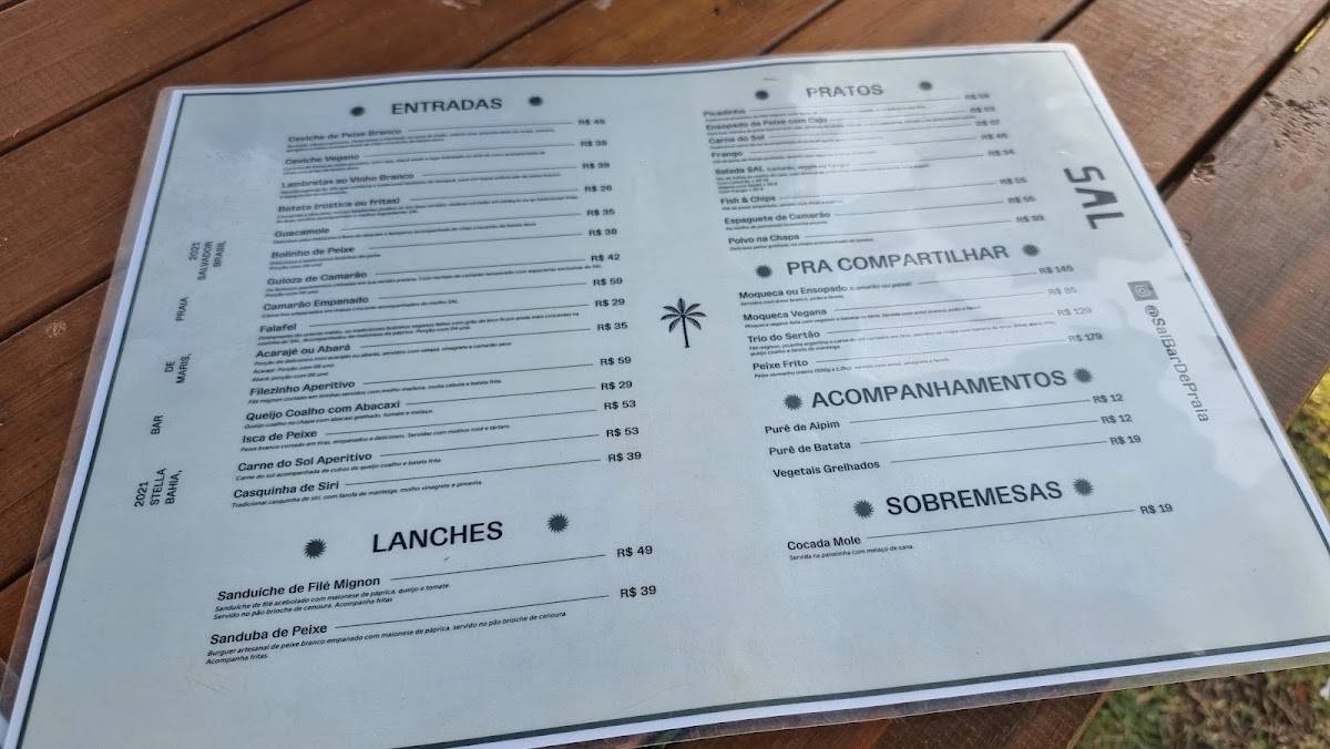 Menu em SAL - Bar de Praia, Salvador, Av. Beira Mar