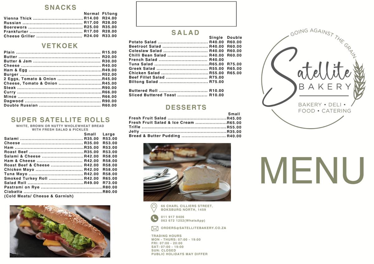 Menu at Satellite Food Emporium & Bakery, Boksburg