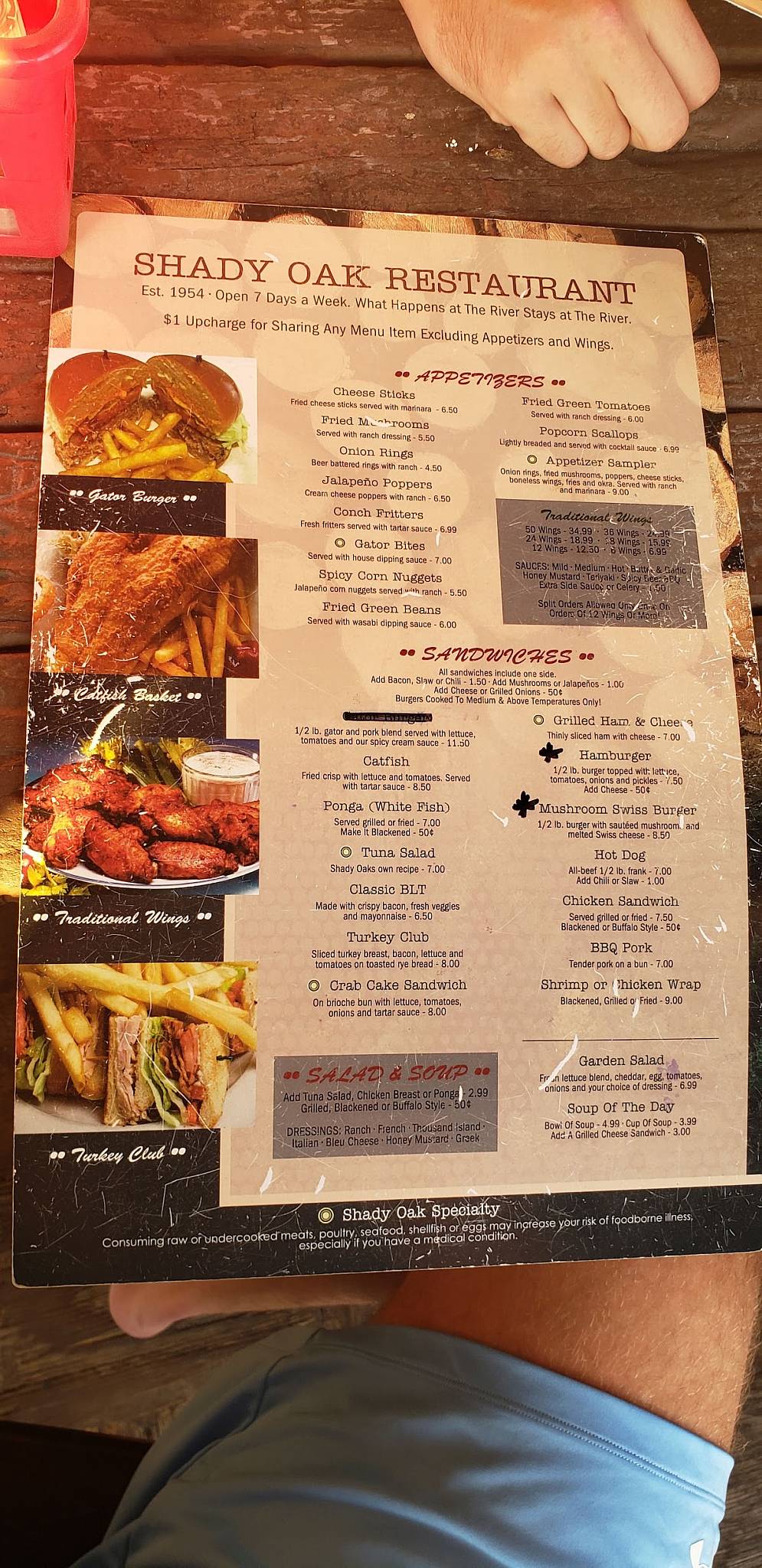 Menu at Shady Oak Restaurant, DeLand, New York Ave W