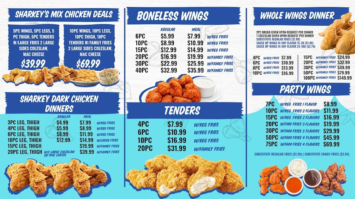 Menu at Sharkey's Fish and Chicken restaurant, Peoria