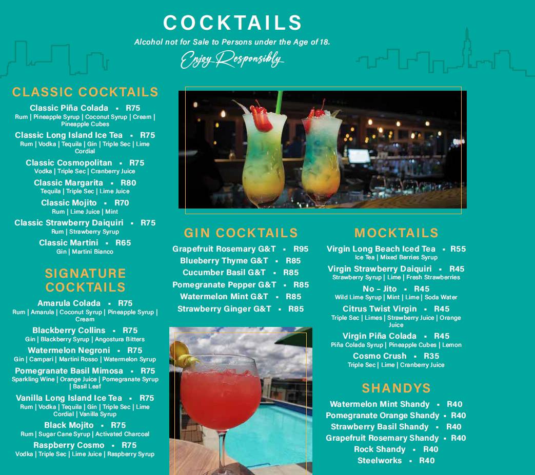 Menu at Skyline Rooftop Restaurant, Bar and Lounge, Pretoria