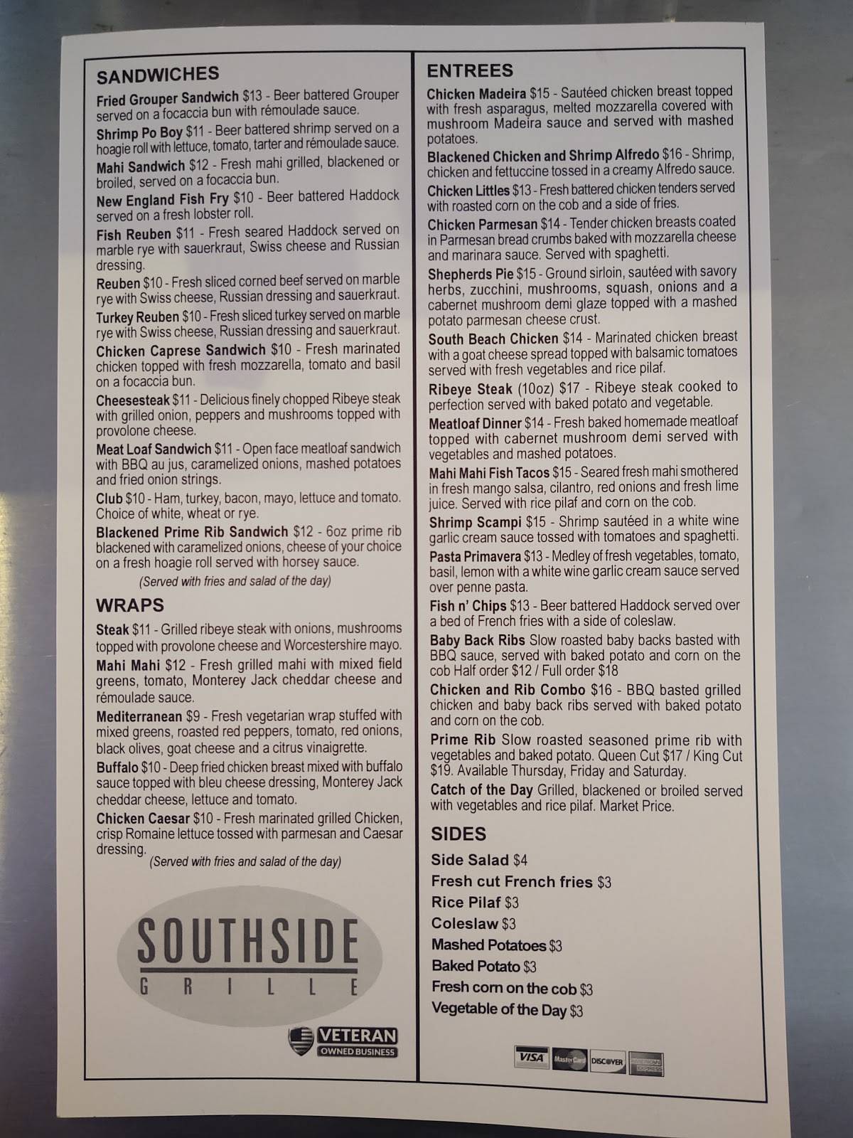 Menu at Southside Grille restaurant, Bunnell, S State St