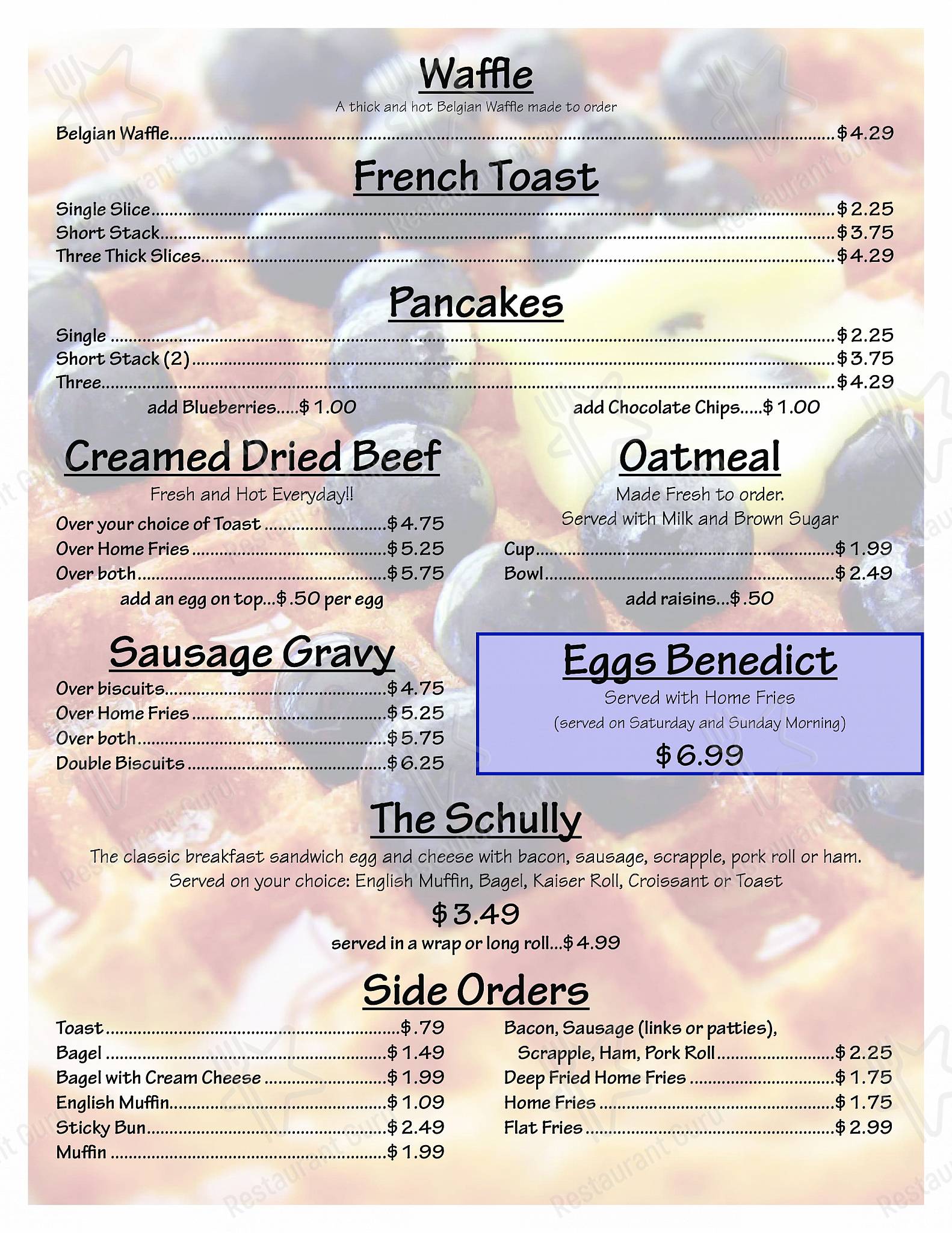 Menu at Spor's General Store restaurant, Trumbauersville
