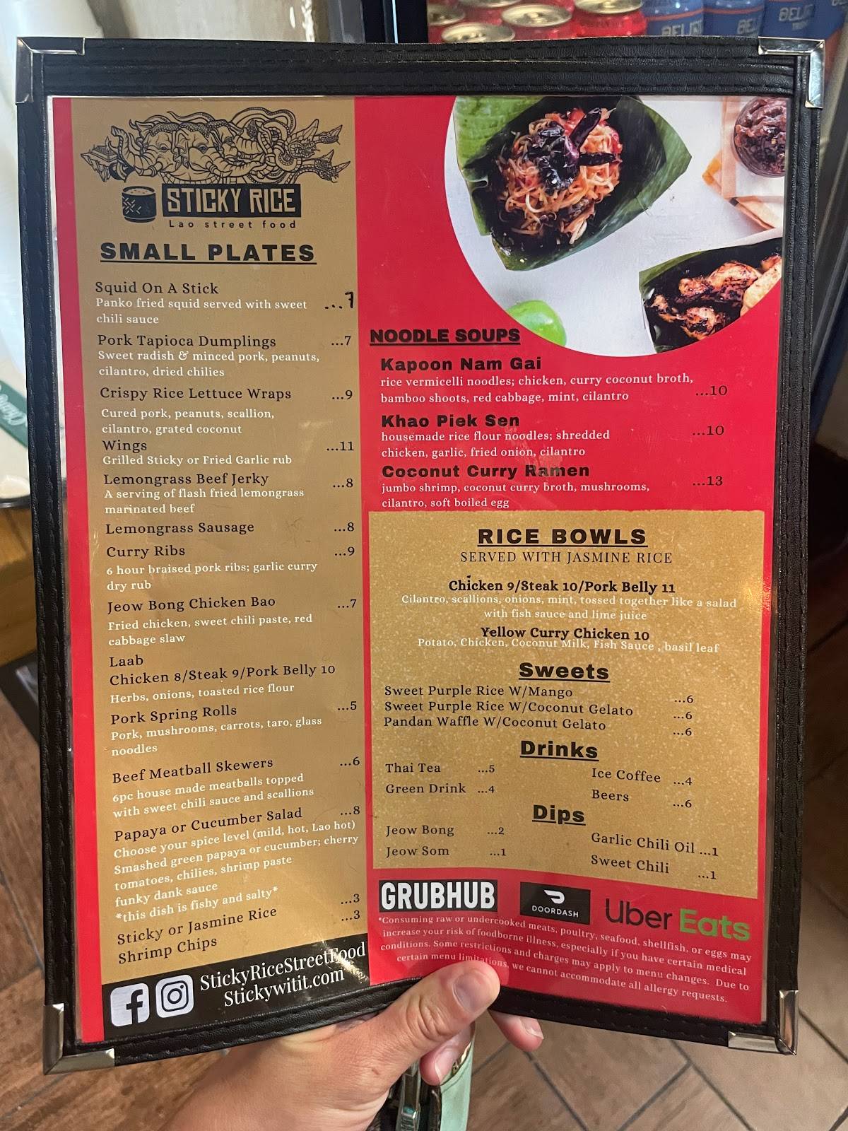 Menu at Sticky Rice restaurant, Orlando