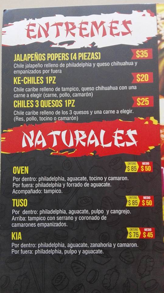 Menu at Sushi El Rincon restaurant, Mexico, Carretera a la Reforma #18 ...