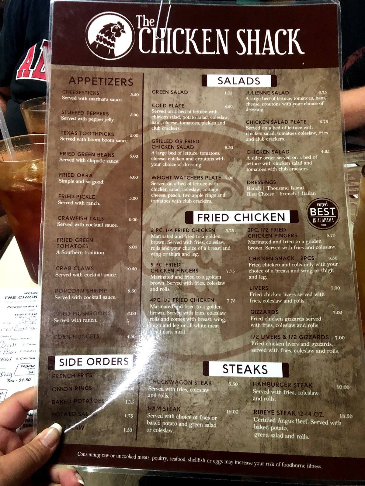 Menu at THE CHICKEN SHACK restaurant, Luverne