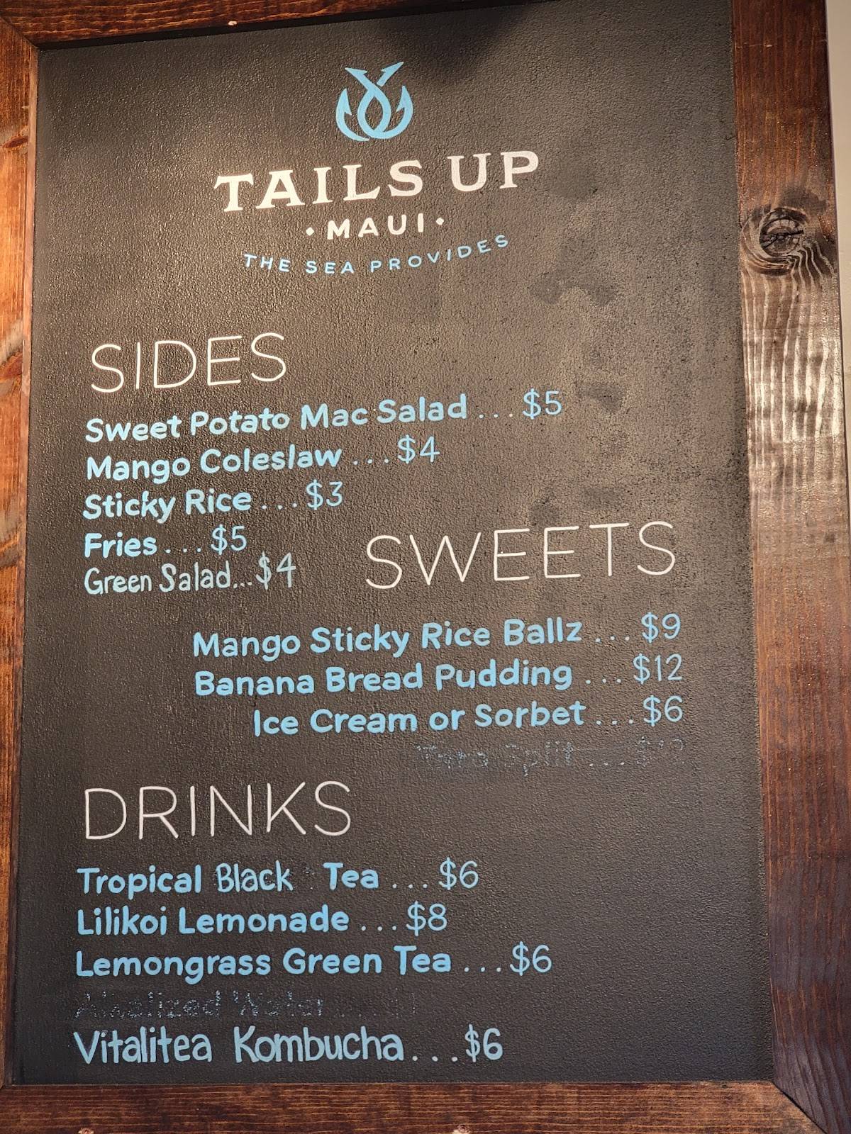 Menu at Tails Up Maui restaurant, Wailuku