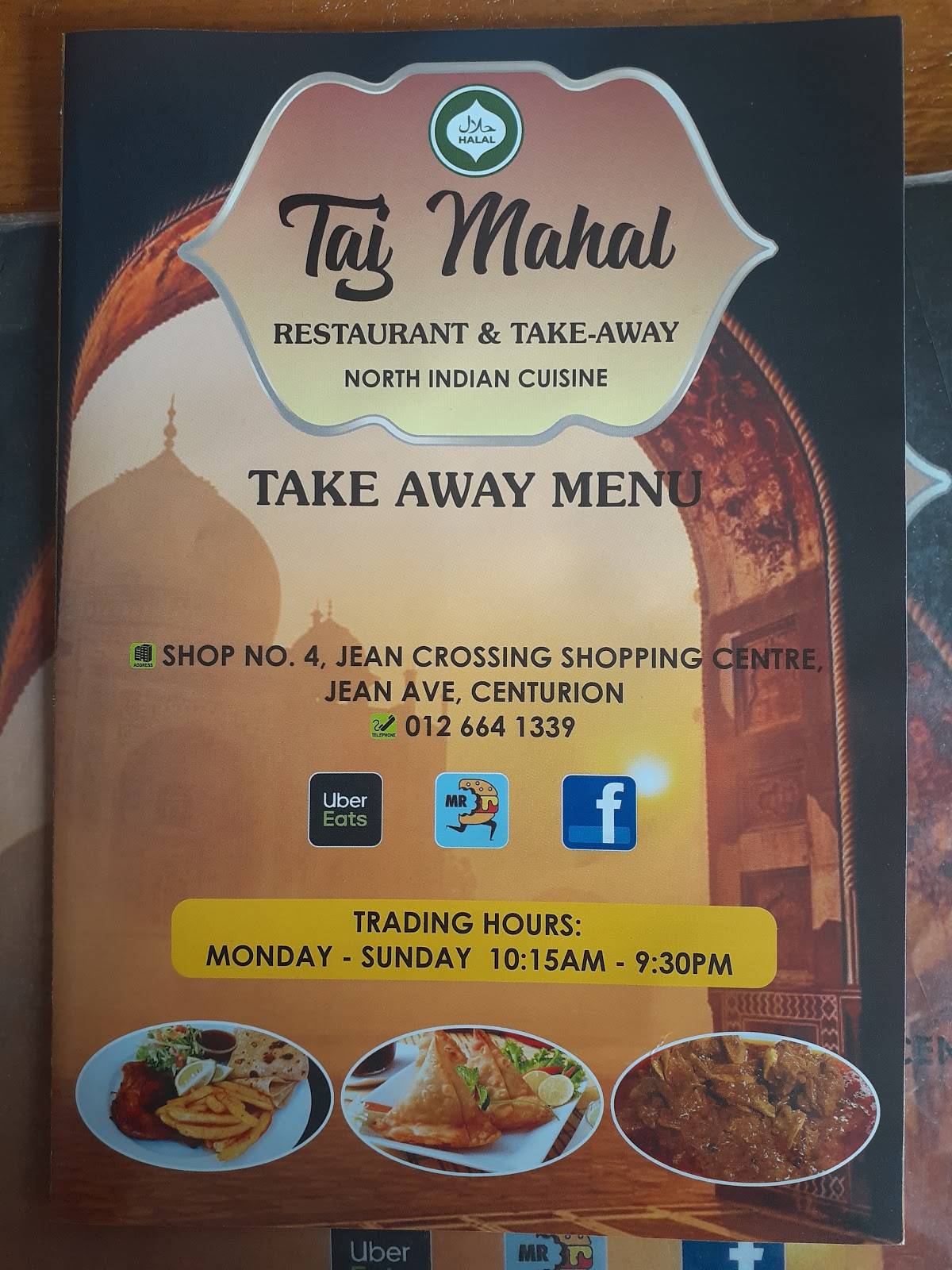 Menu at Taj Mahal restaurant, Centurion, 225 Jean Ave
