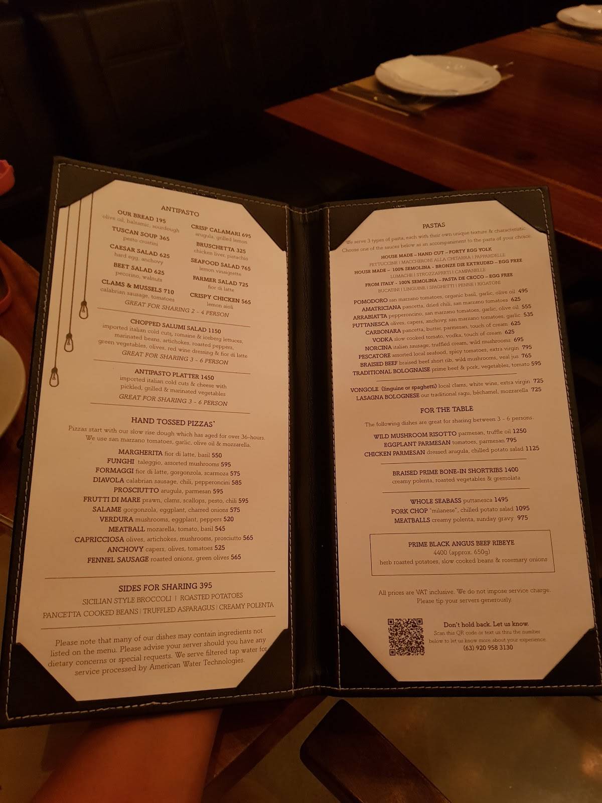 Menu at Tavolata restaurant, Mandaue City, Design Center of 6014