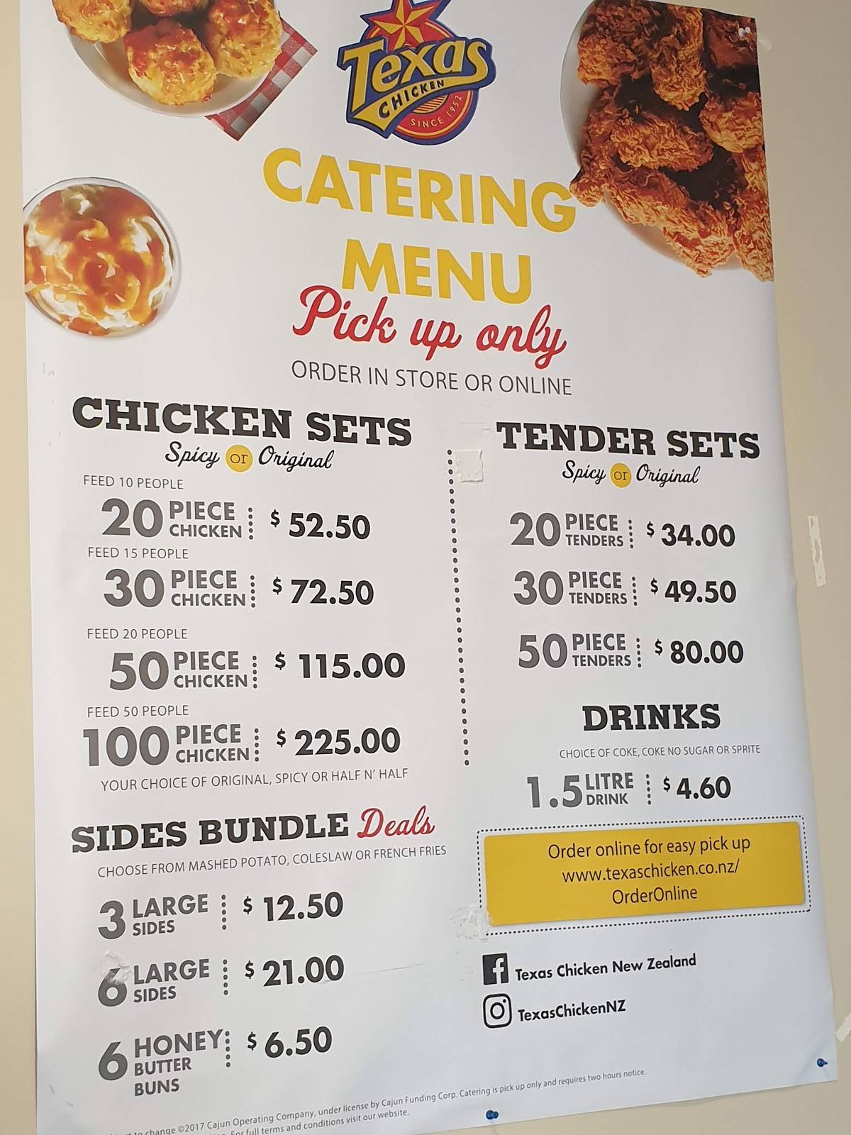 Menu at Texas Chicken Manukau restaurant, Auckland