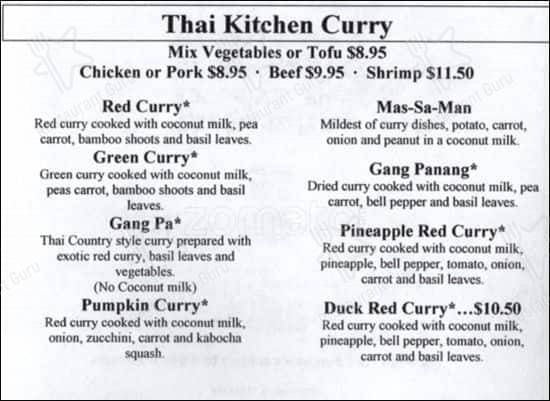 Menu at Thai Kitchen Restaurant, Napa, Trancas St