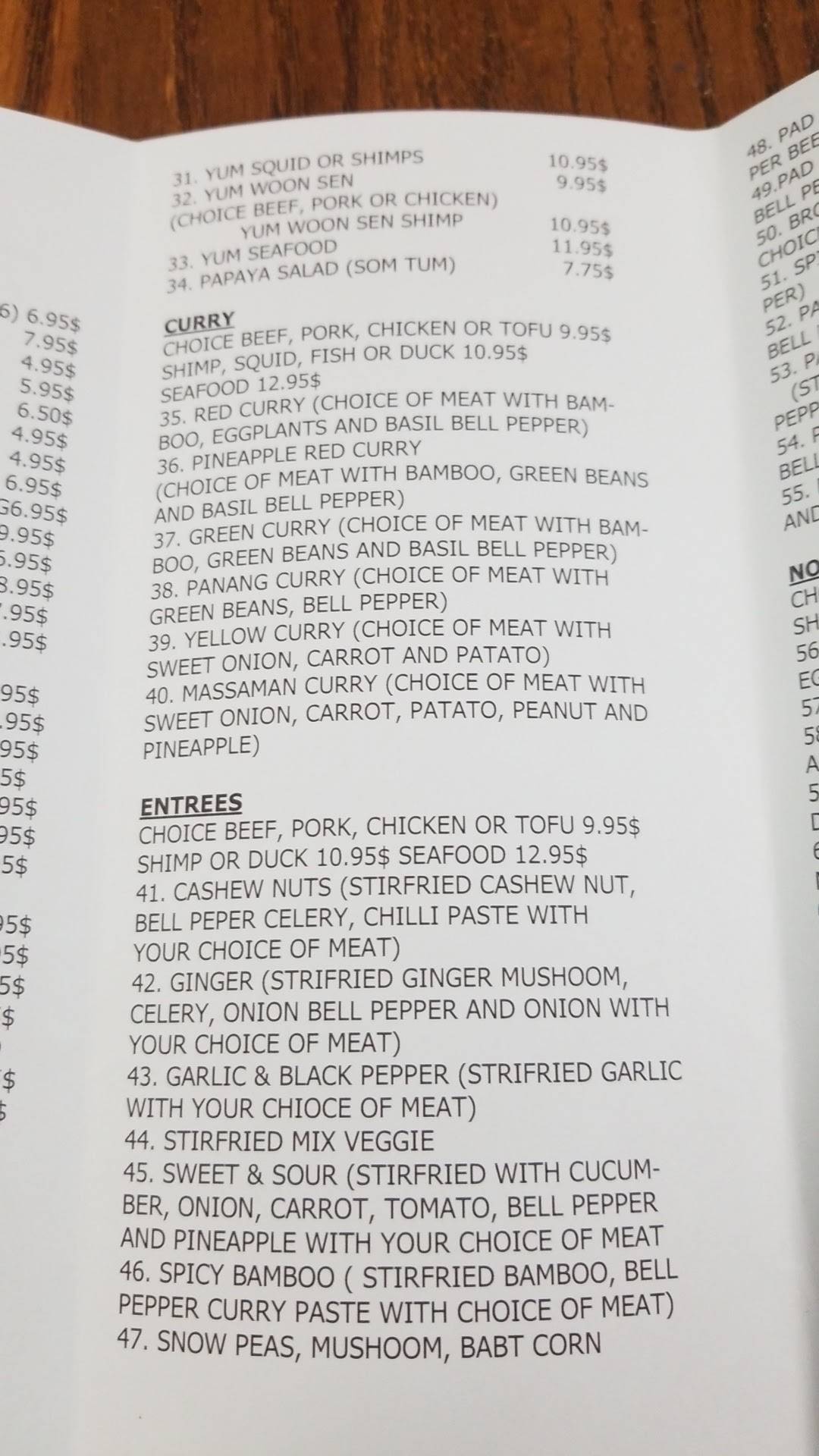 Menu at Tham Rab Thai Restaurant, Killeen