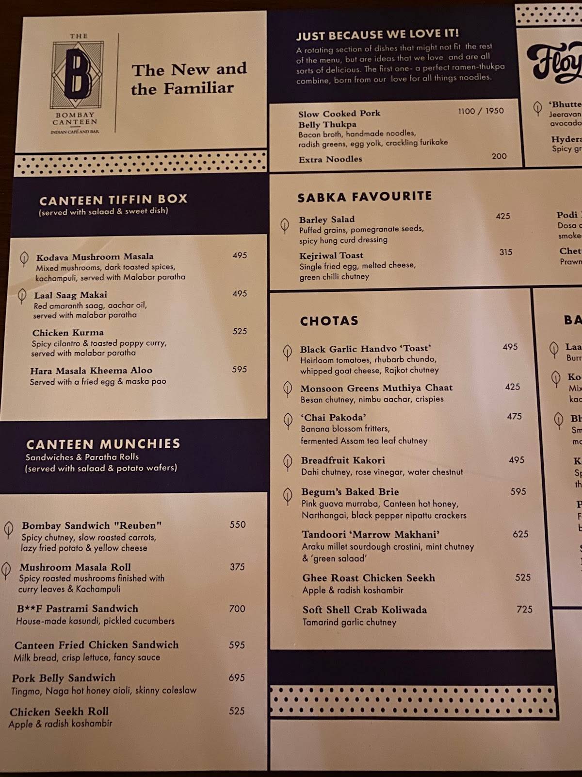 Menu at The Bombay Canteen, Mumbai