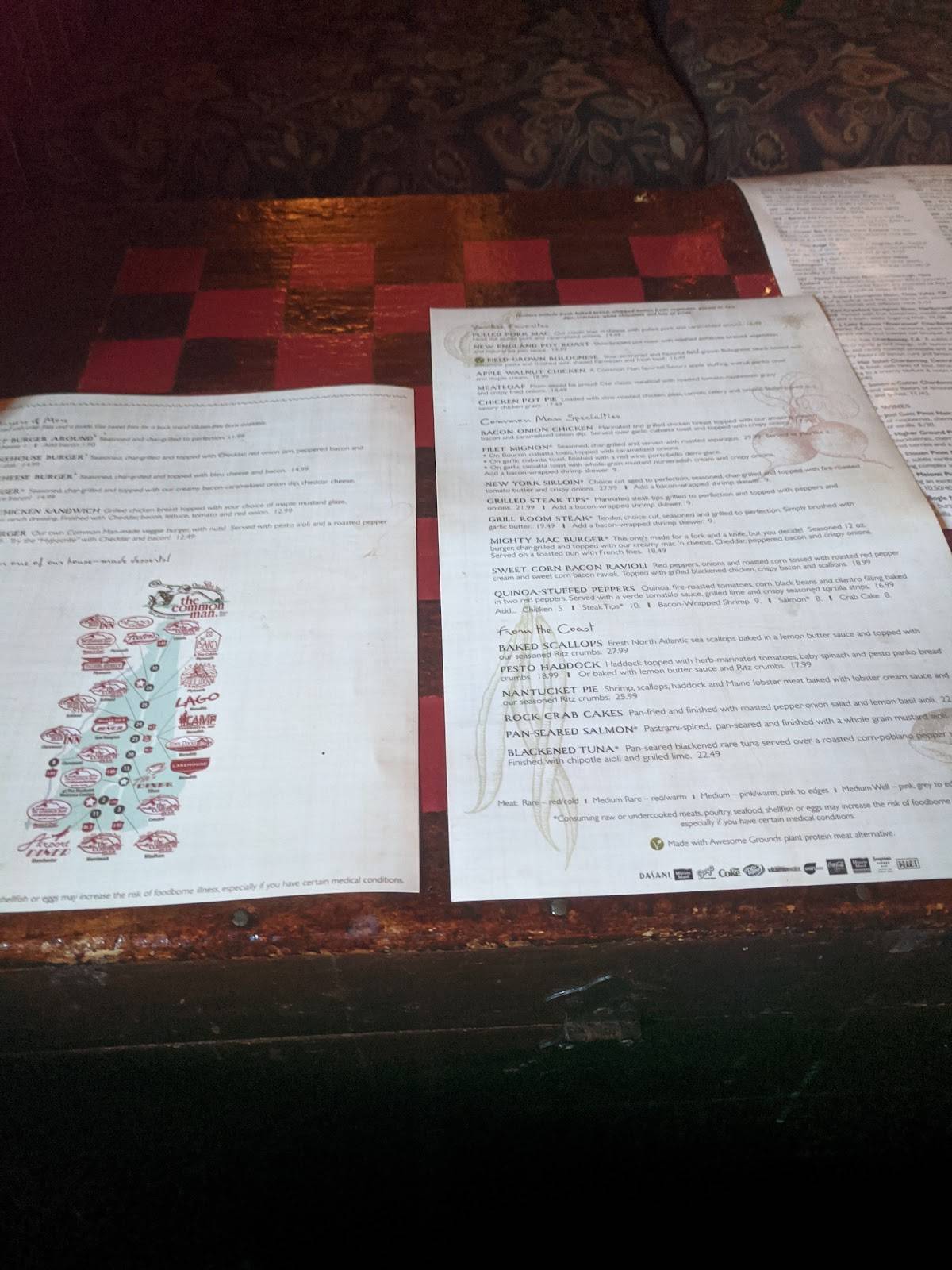 Menu at The Common Man Windham restaurant, Windham