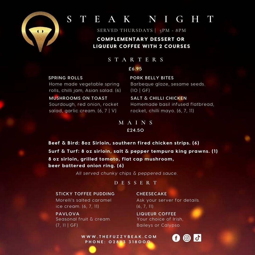 Menu at The Fuzzy Beak restaurant, Whitehead