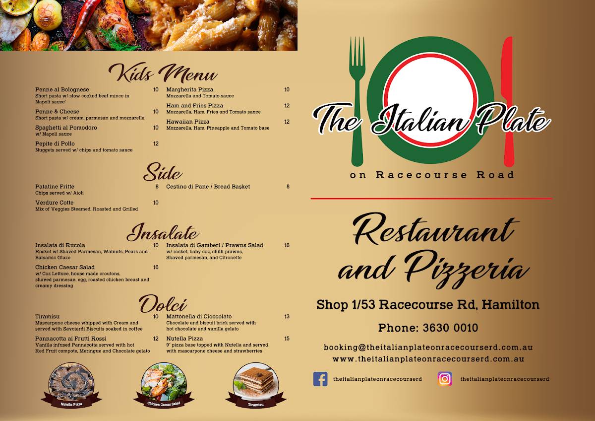 Menu at The Italian Plate restaurant, Ascot