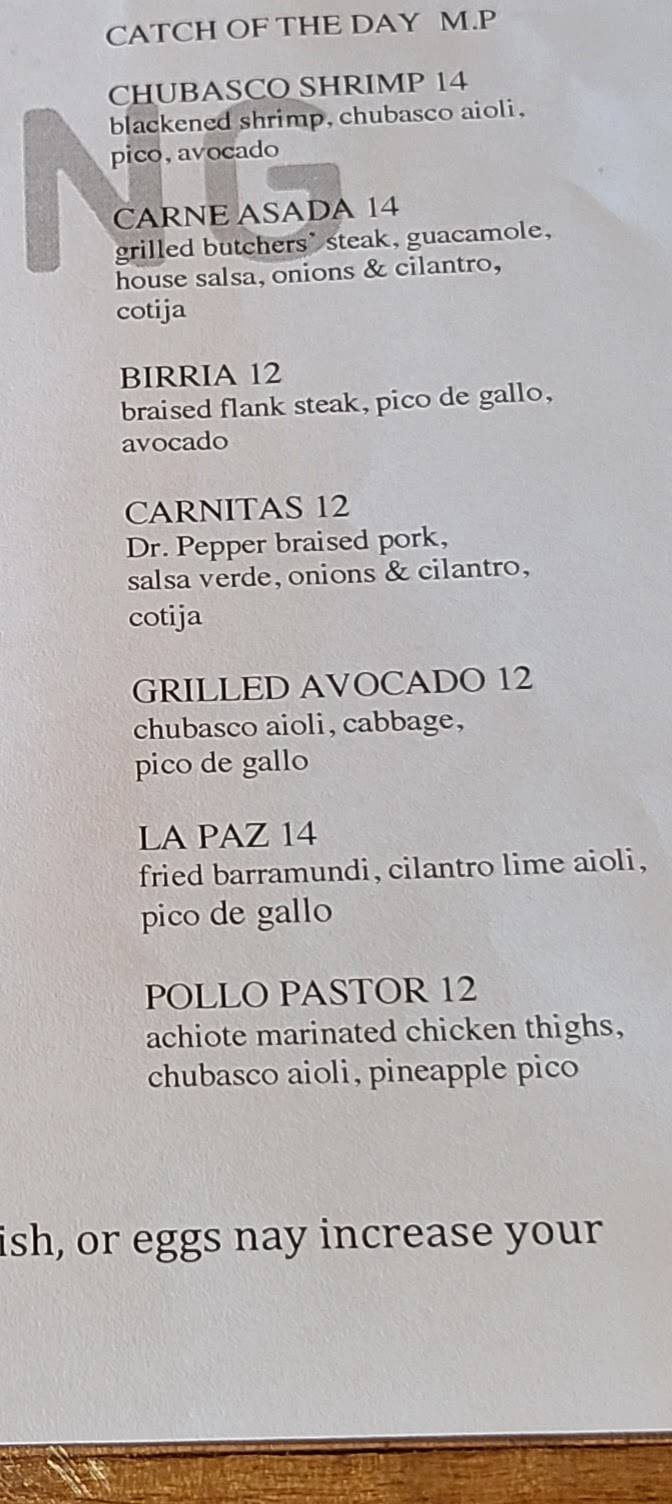 Menu at The Landing restaurant, Oro Valley