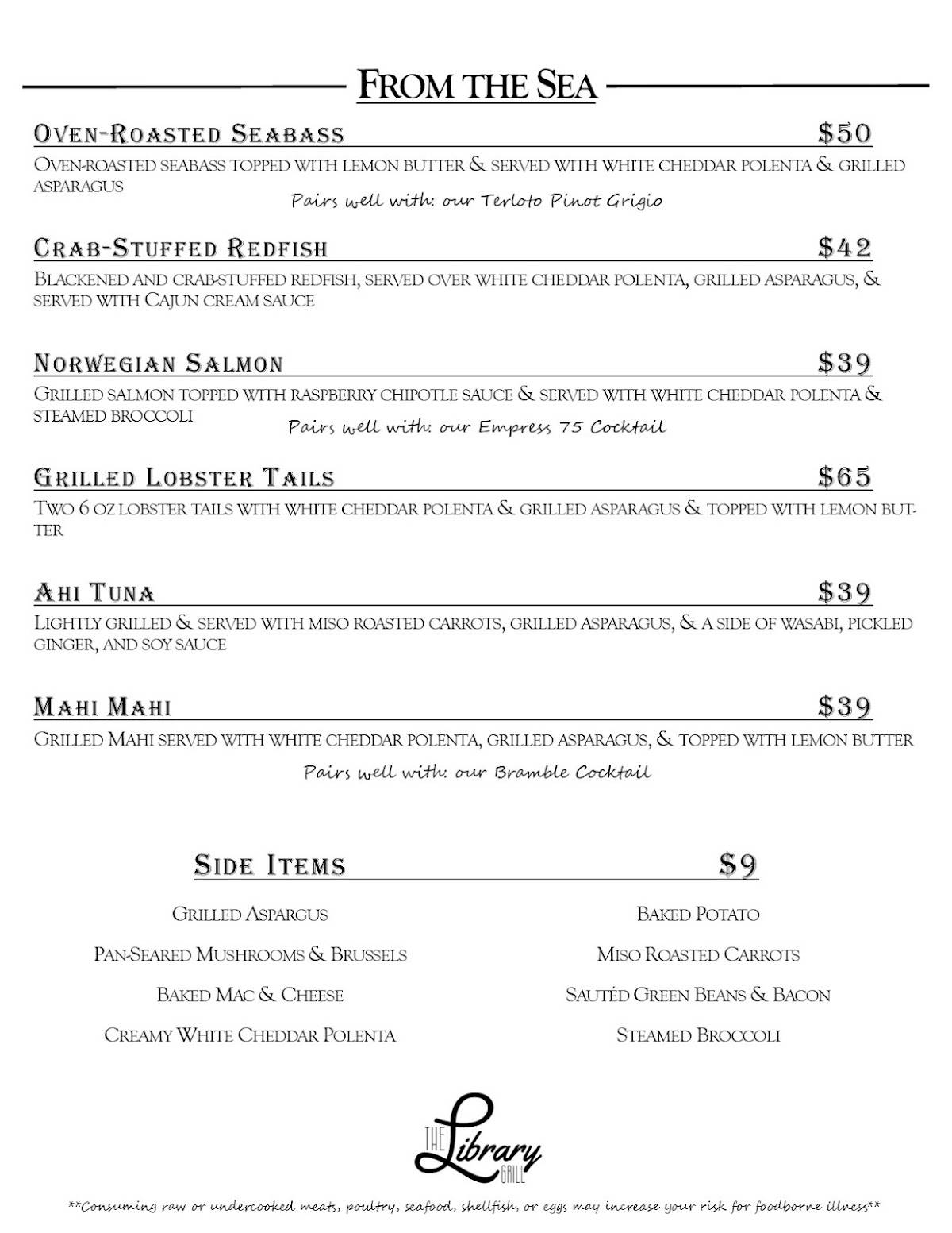 Menu at The Library Grill restaurant, Sherman