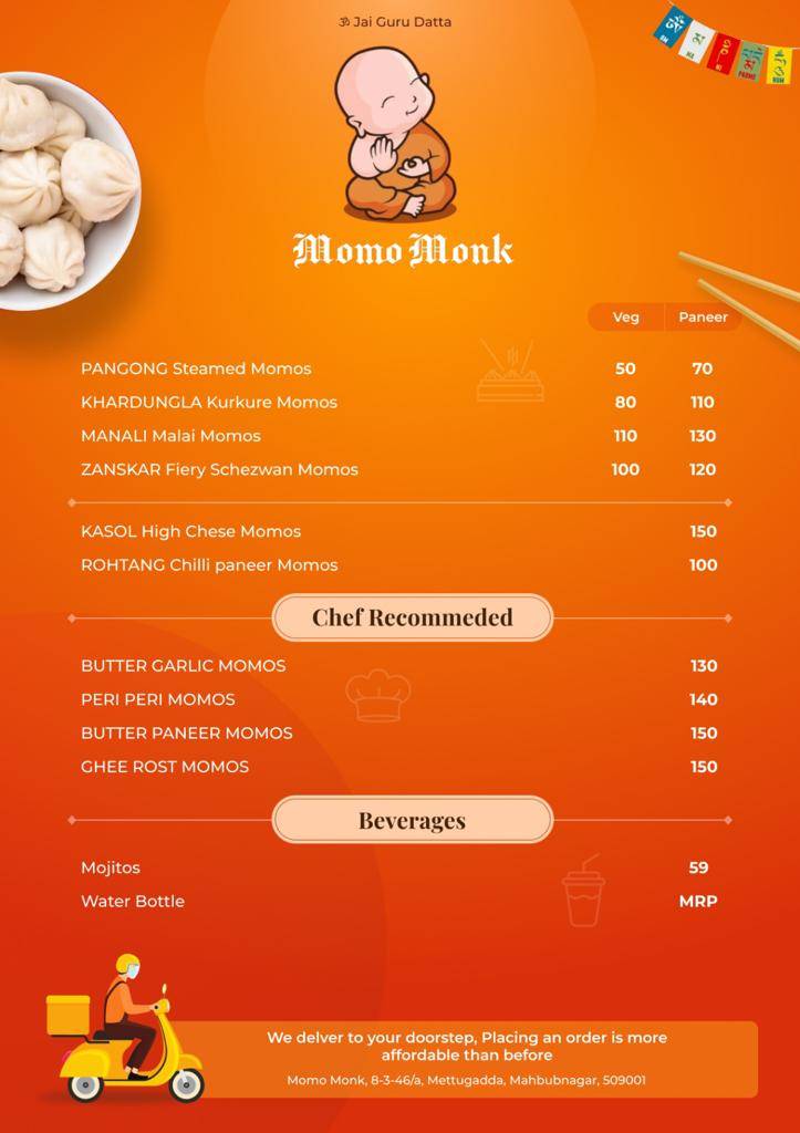 Menu at The Momo Monk, Mahbubnagar