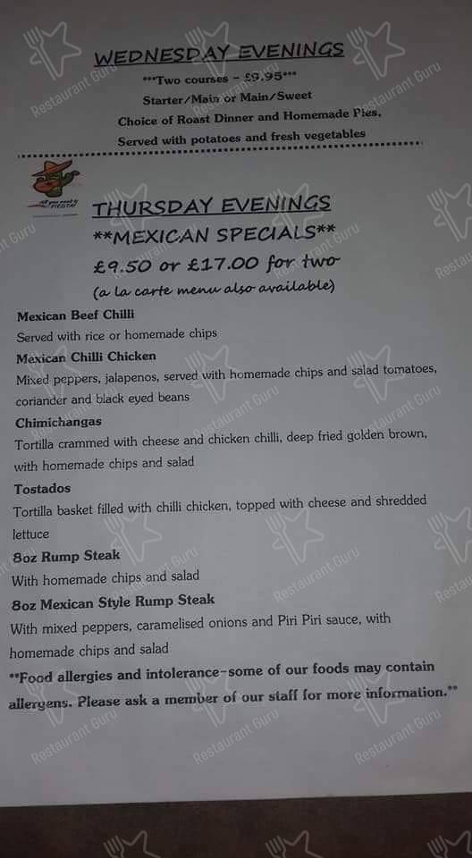 Menu at The Olive Grove restaurant, Cannock