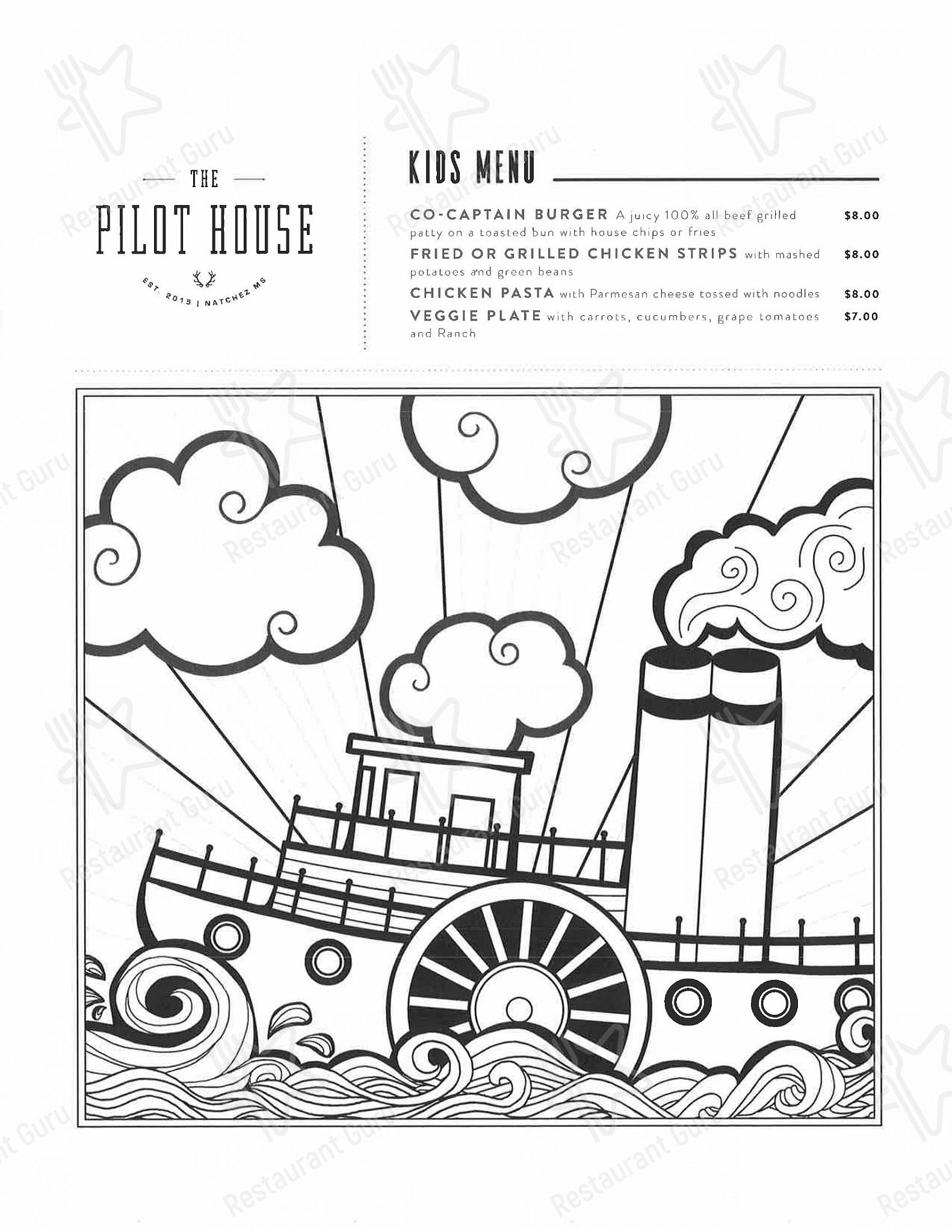 Menu at The Pilot House restaurant, Natchez