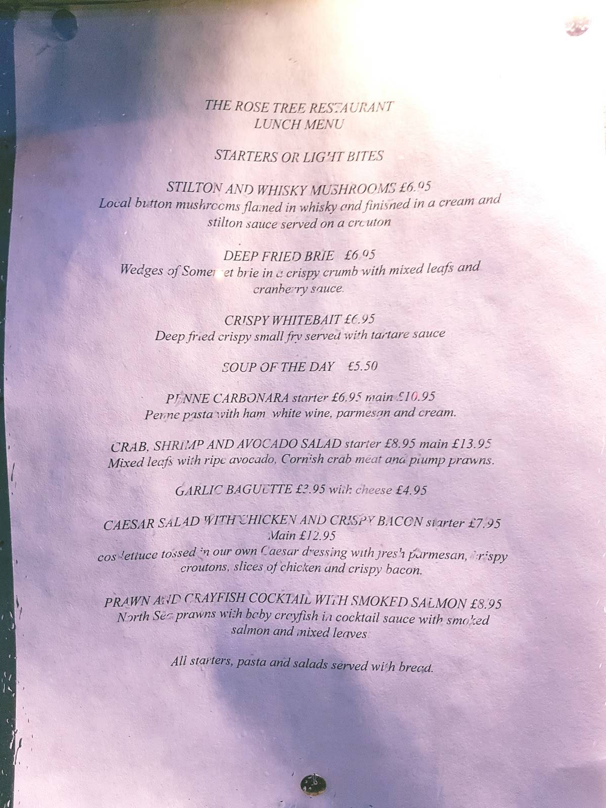 Menu at The Rose Tree Restaurant, Bourton-on-the-Water