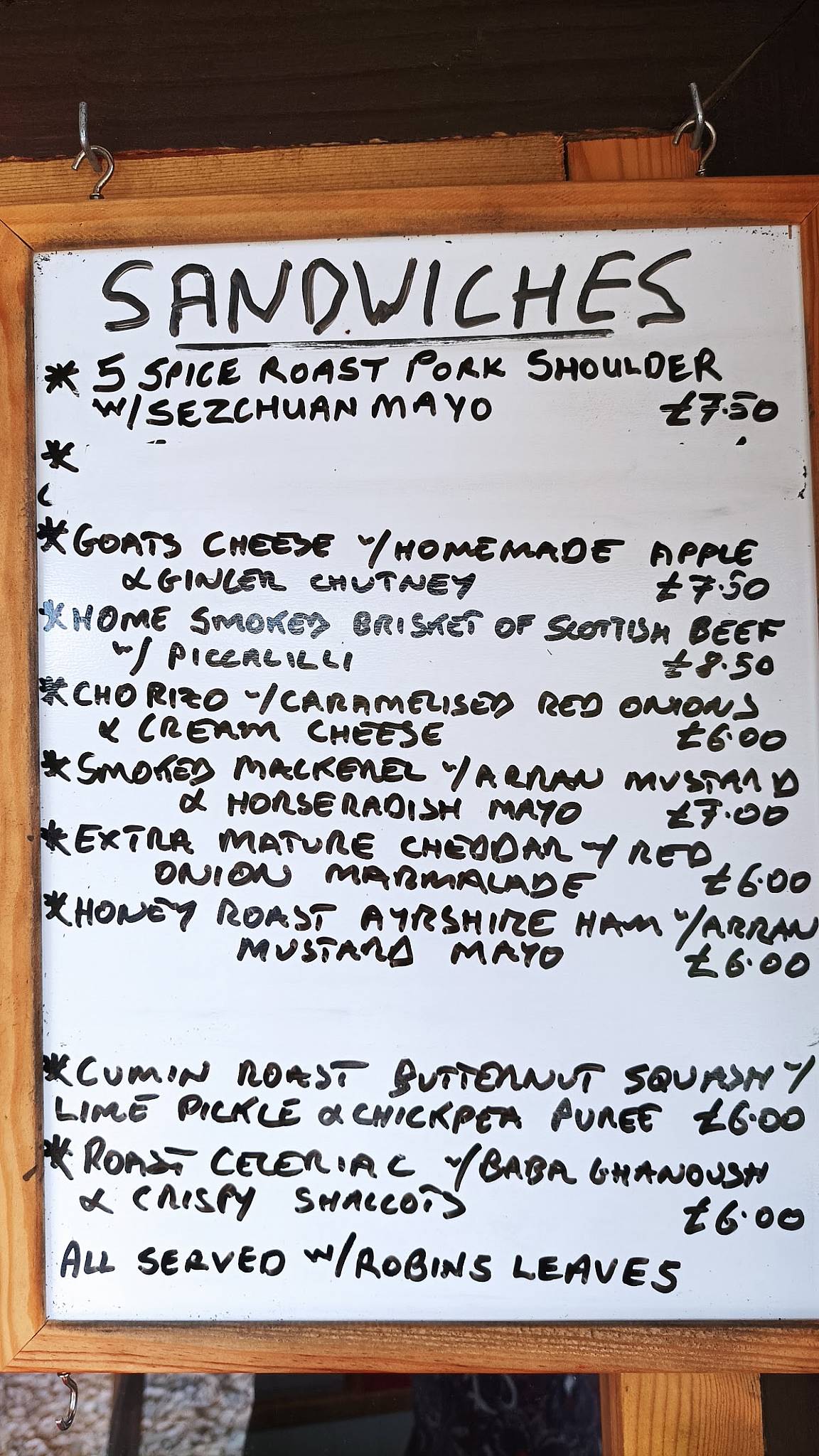Menu at The Sandwich Station fast food, Lochranza, A841