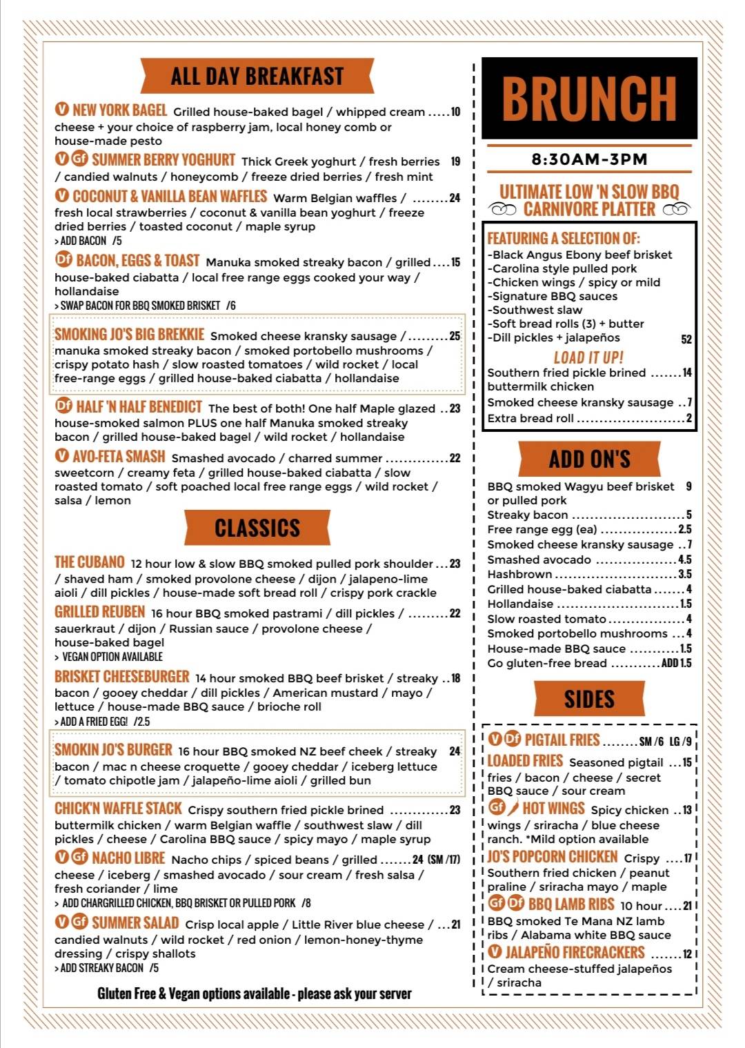 Menu at The Smoking Barrel, Motueka