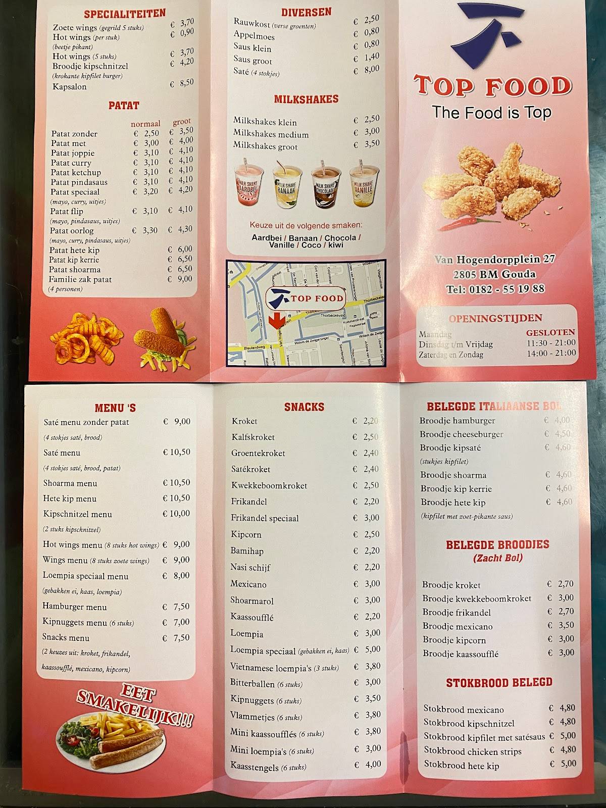 Menu at Top Food Snack & Grillstore, Gouda