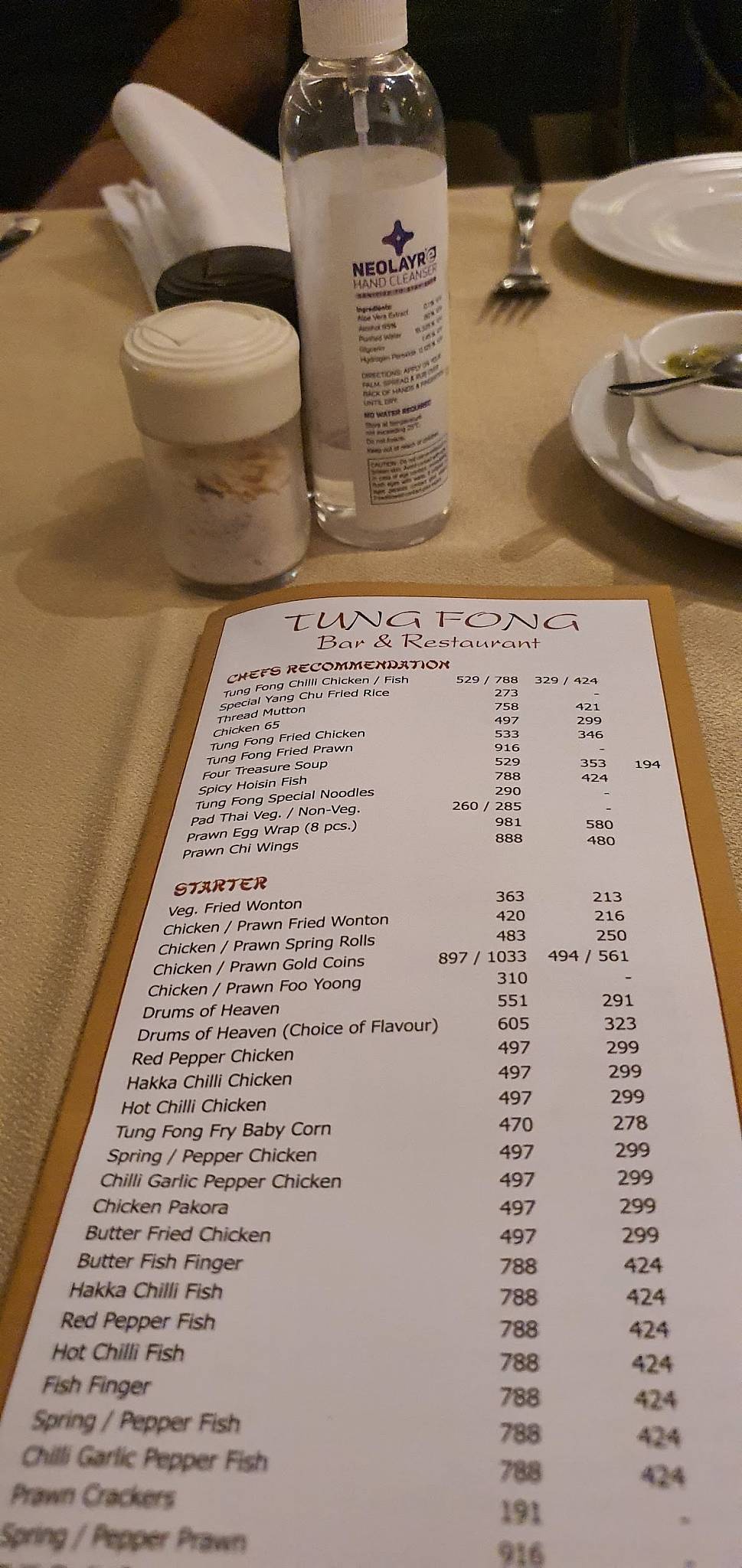 Menu at Tung Fong Restaurant, Kolkata