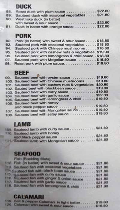 Menu at Tuong Long Vietnamese restaurant, Surrey Hills