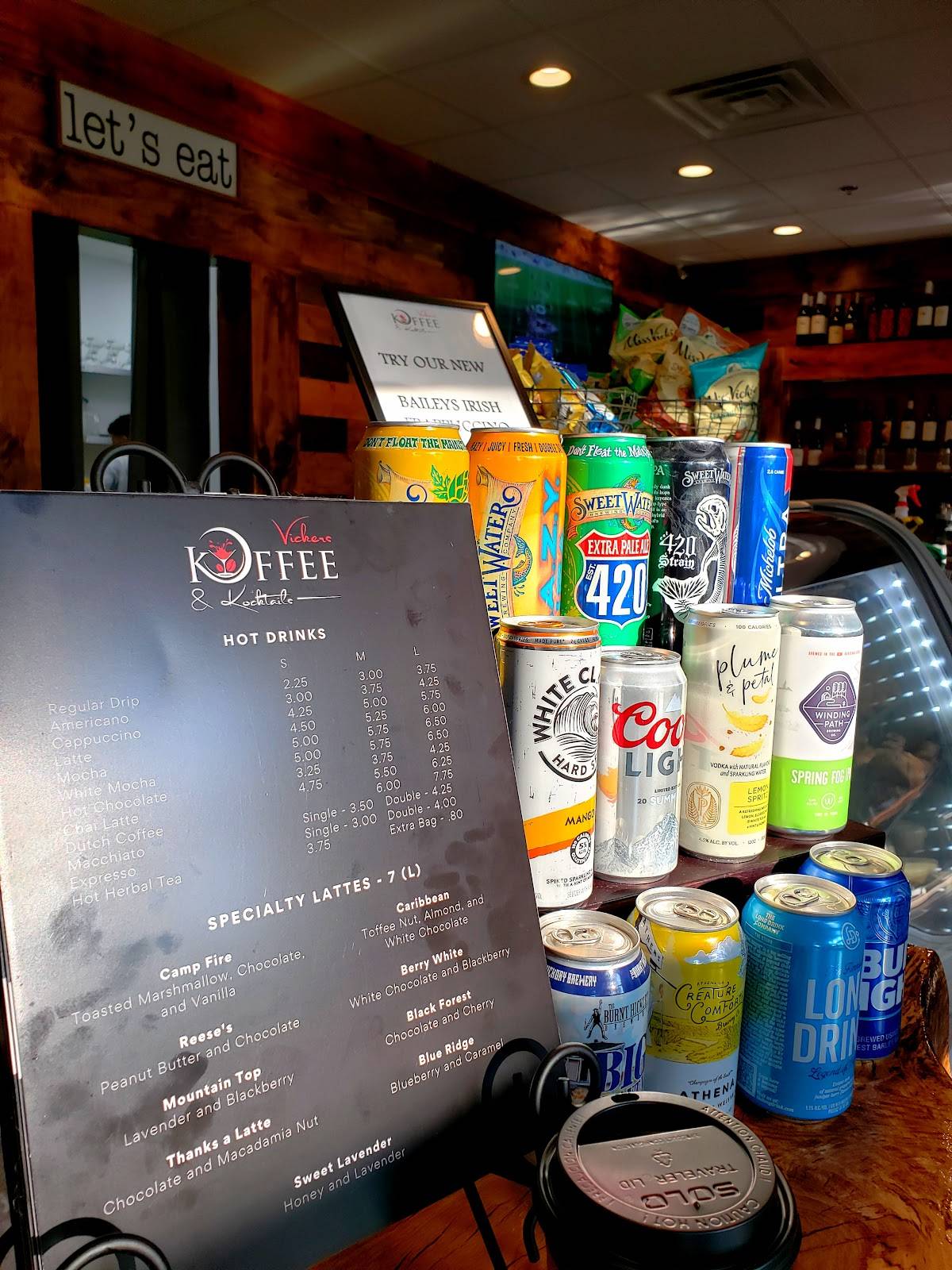 Menu at "The Vick" Vickers Koffee & Kocktails restaurant, Roswell