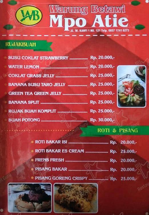 Menu at Warung Betawi Mpo Ati restaurant, South Jakarta