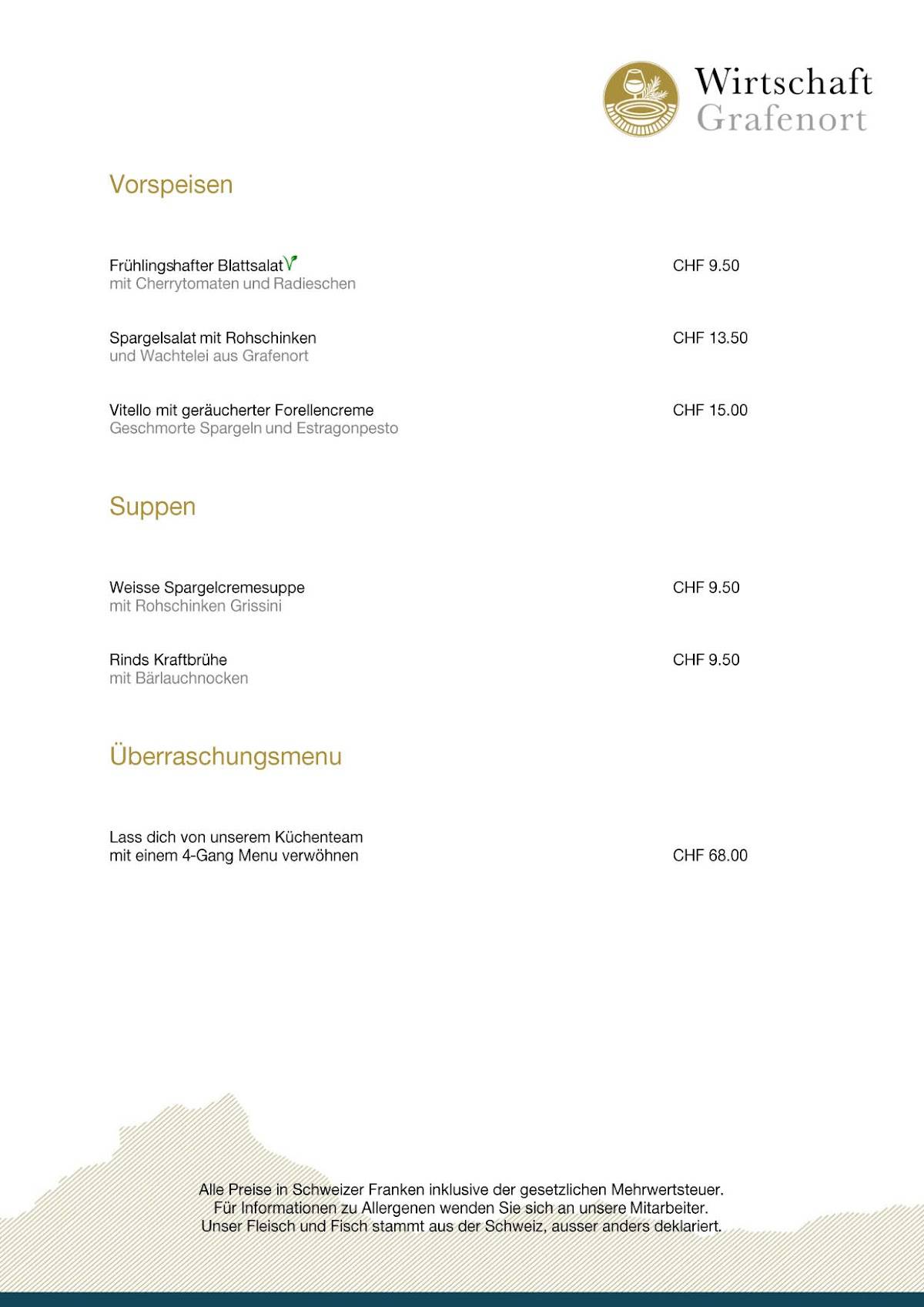 Speisekarte von Wirtschaft Grafenort, Engelberg, Grafenort 1