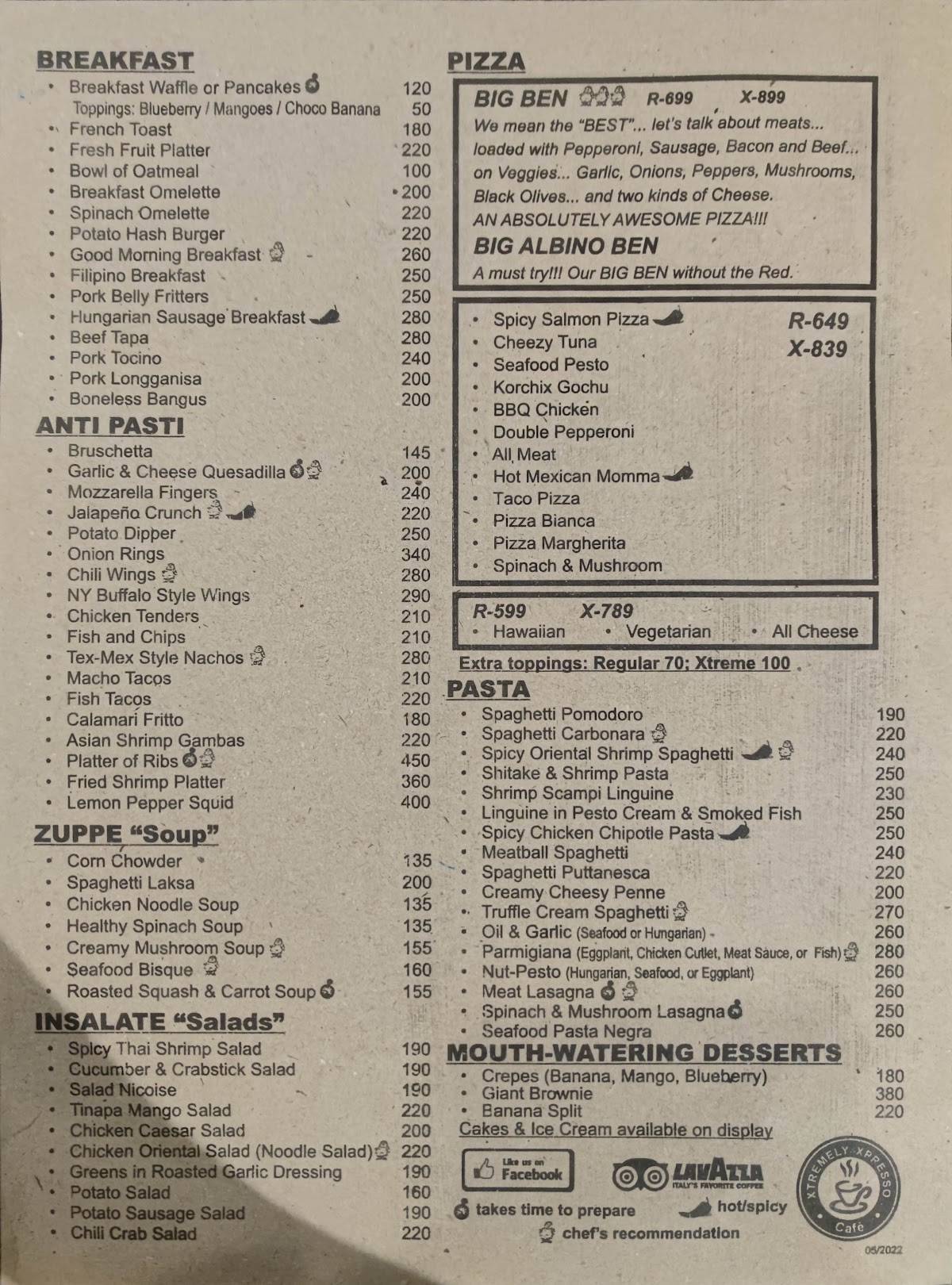 Menu at Xtremely Xpresso Cafe, Olongapo, #1 Dewey Avenue Subic Bay ...
