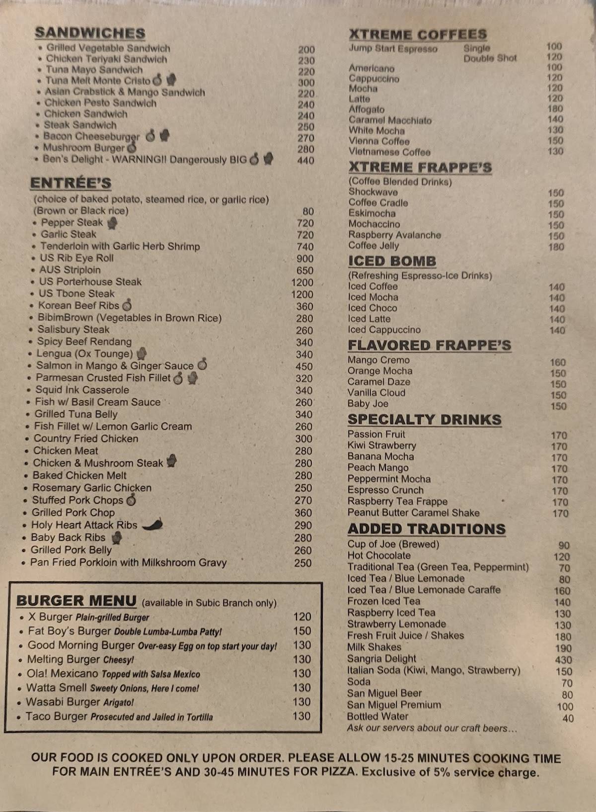 Menu at Xtremely Xpresso Cafe, Olongapo, #1 Dewey Avenue Subic Bay ...