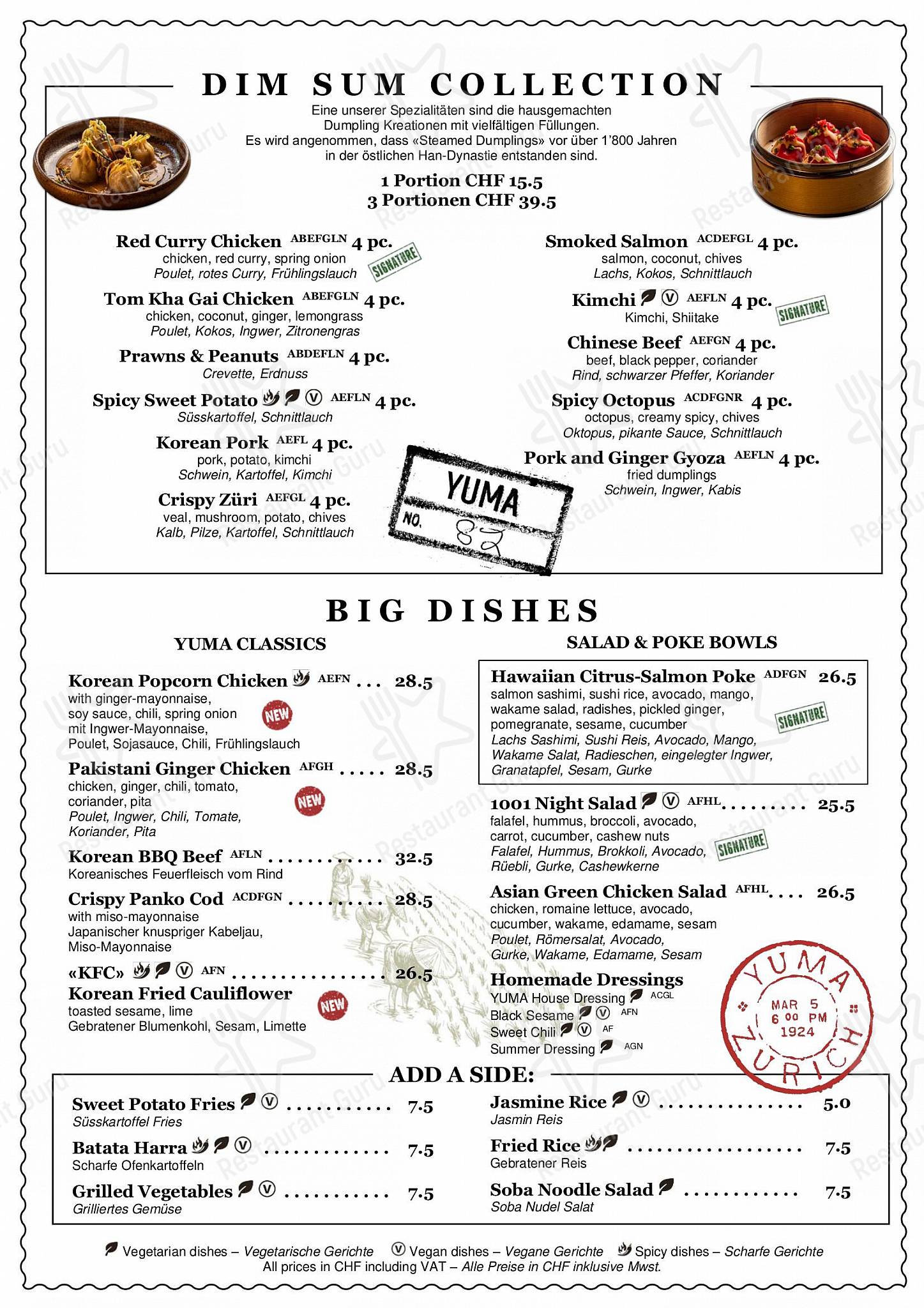 Menu au Yuma, Zürich