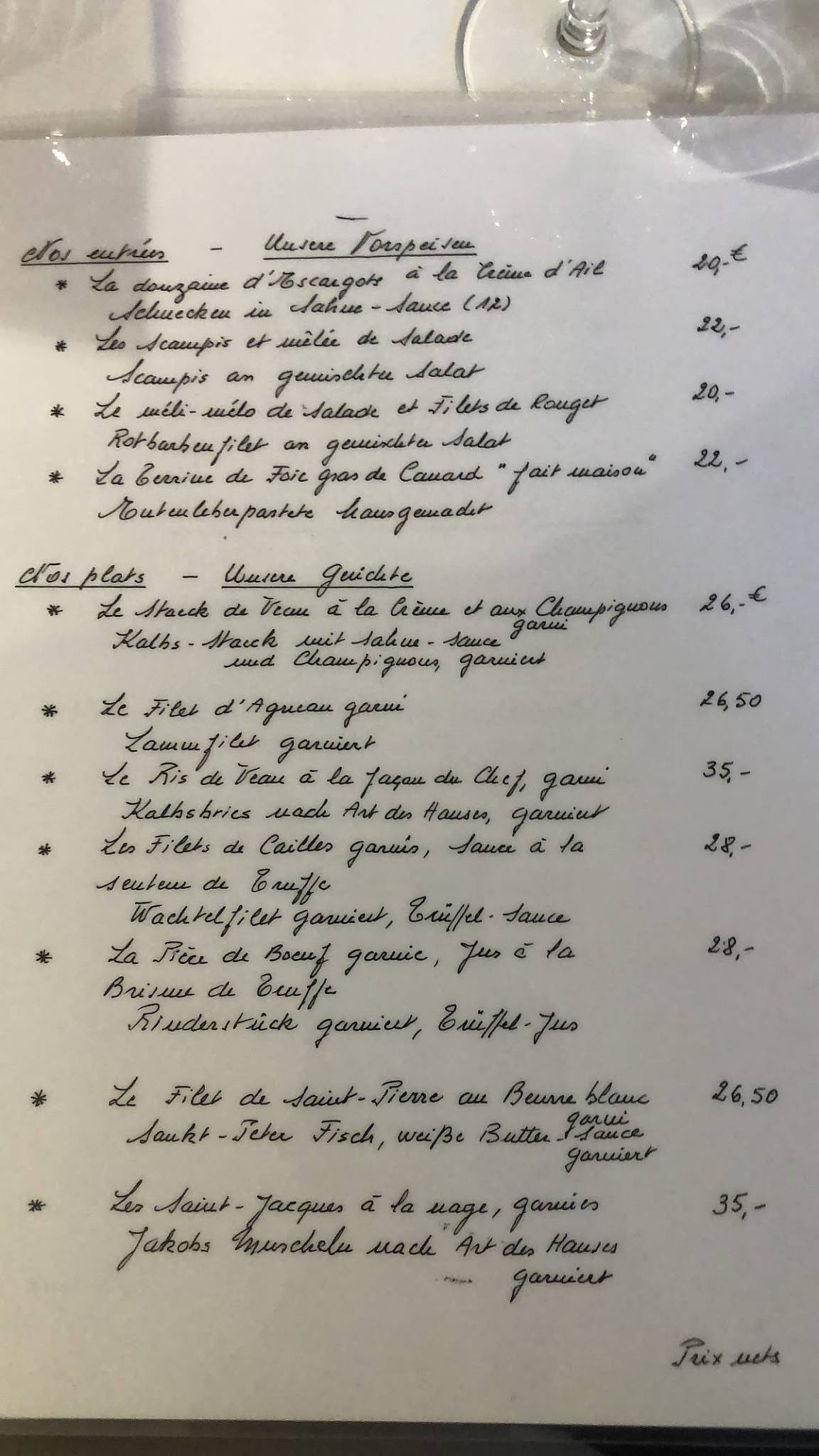 Menu at Restaurant du Marché, Colmar
