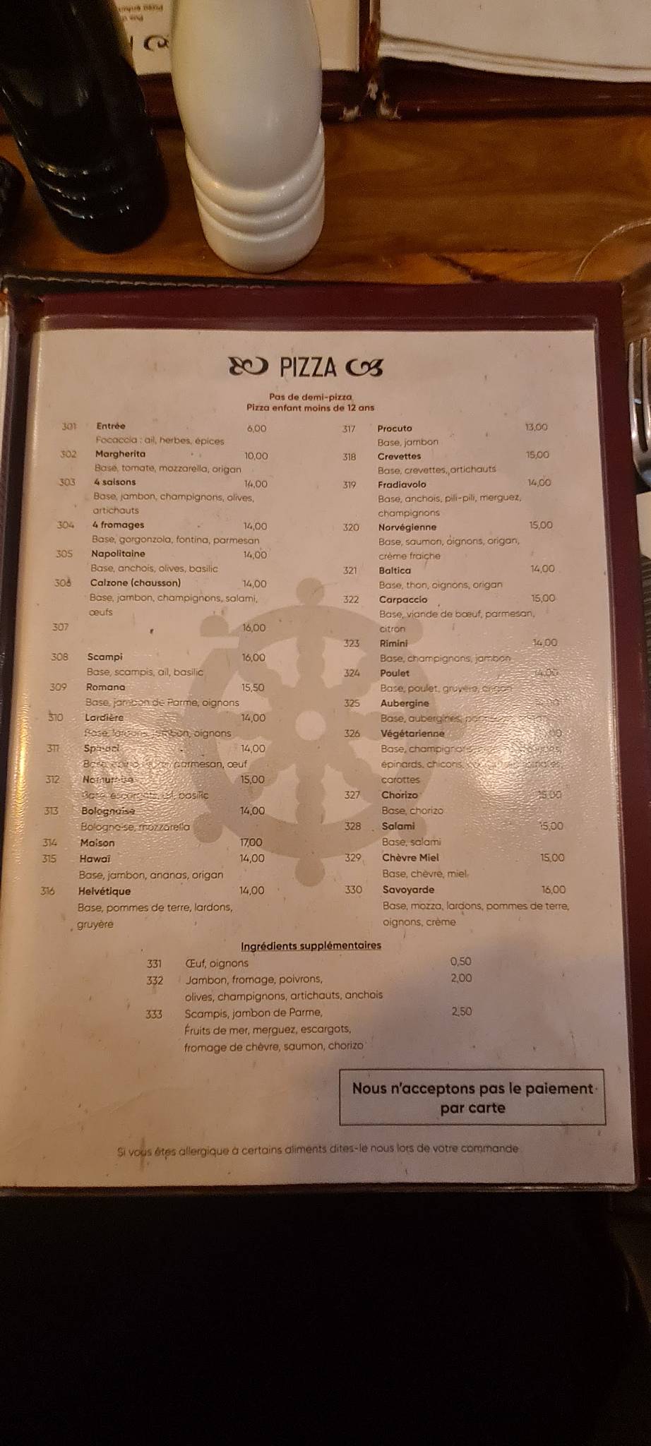 Menu au Restaurant-pizzeria Monte Cristo, Tournai