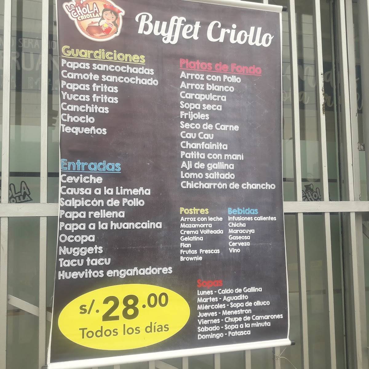 Carta del restaurante La Chola Criolla, La Victoria, Av Nicolás Arriola 401