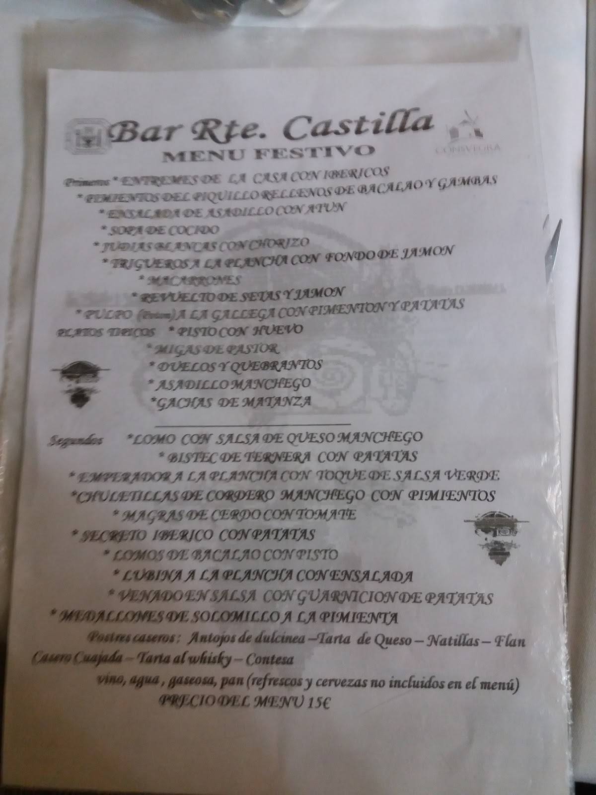 Carta de Restaurante Castilla, Consuegra