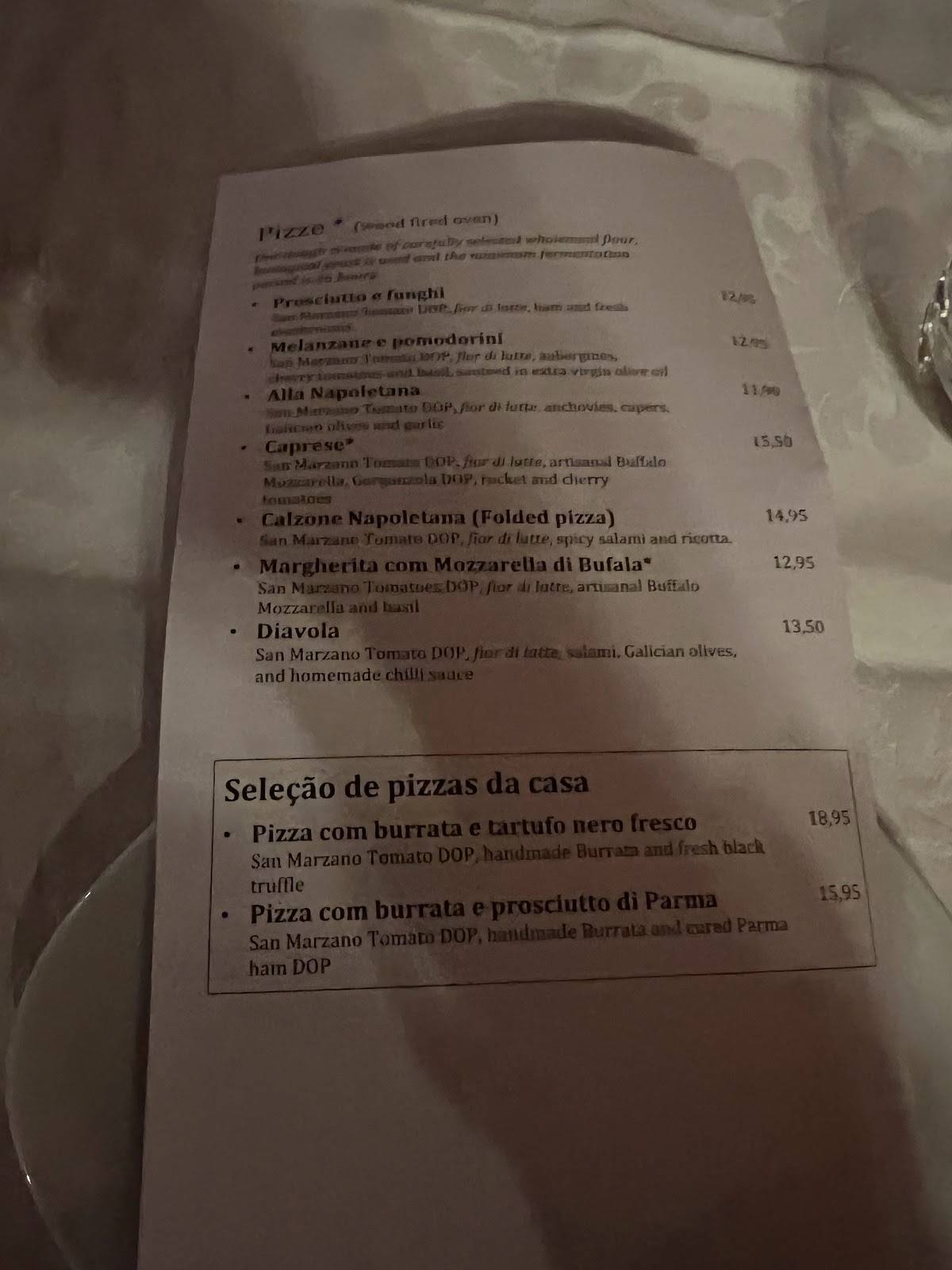 Menu at Restaurante Come Prima, Lisbon