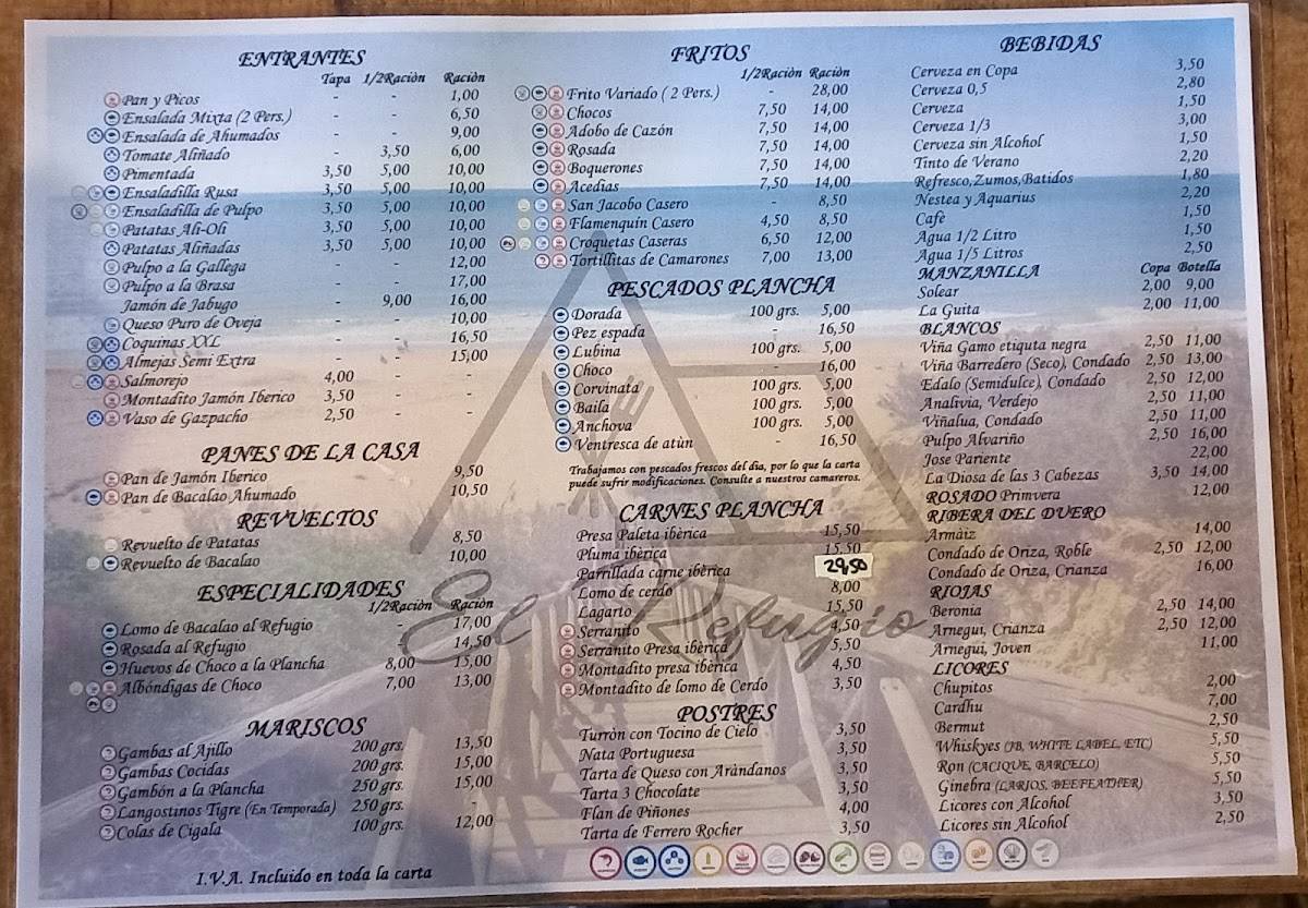 Menu at Restaurante El Refugio, Nerja