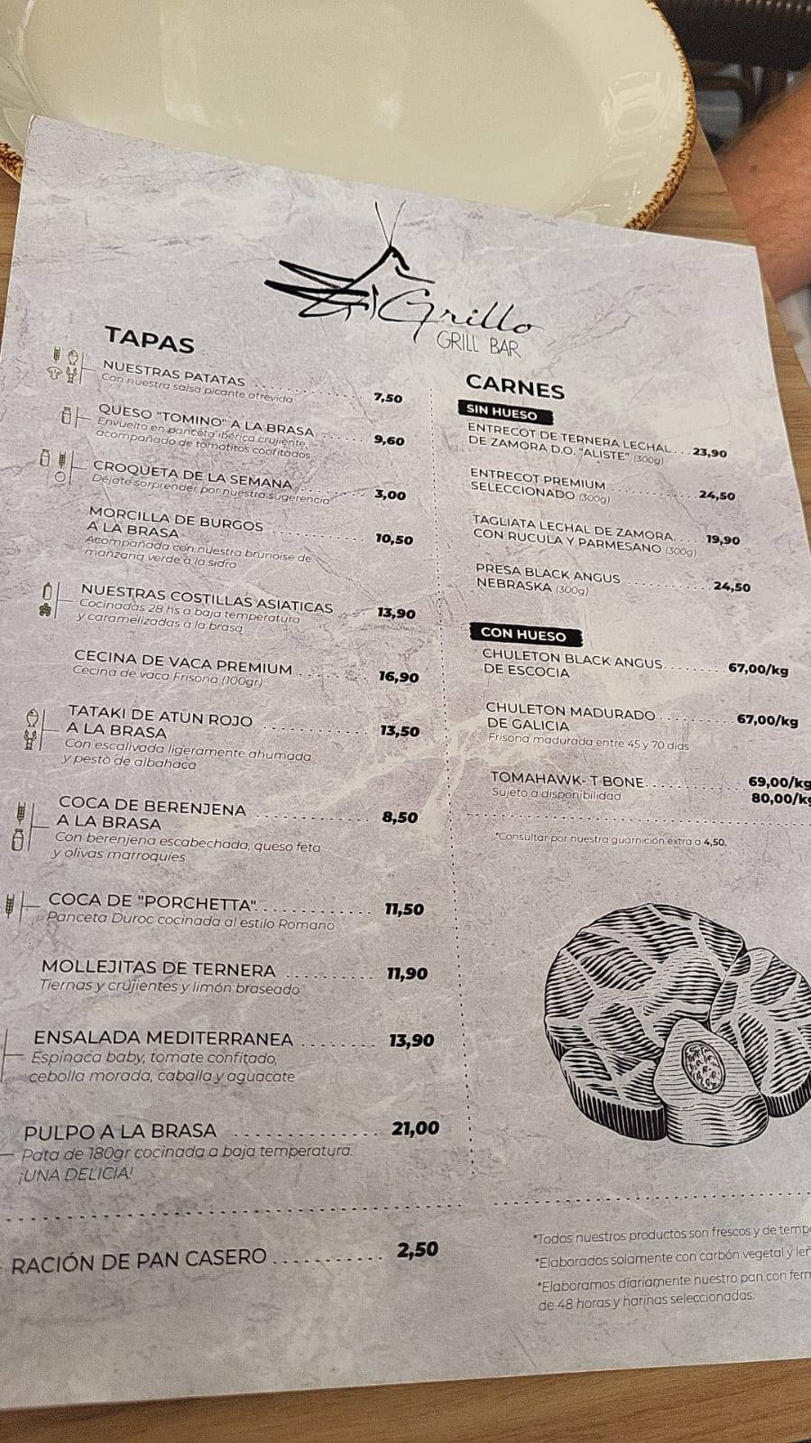 Menu at Restaurante Grillo Grill Bar, Valencia