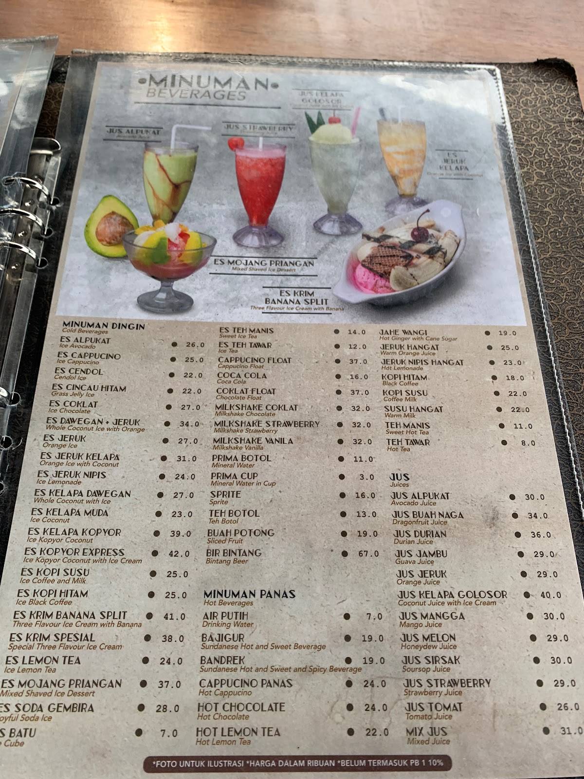 Menu at Restoran Sunda Alam Sari Deltamas restaurant, Bekasi Regency