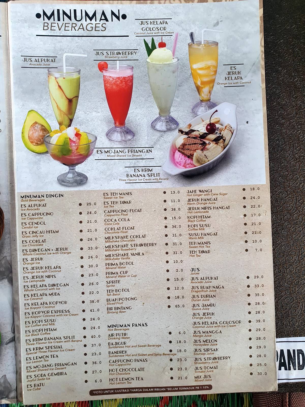 Menu at Restoran Sunda Alam Sari Deltamas restaurant, Bekasi Regency