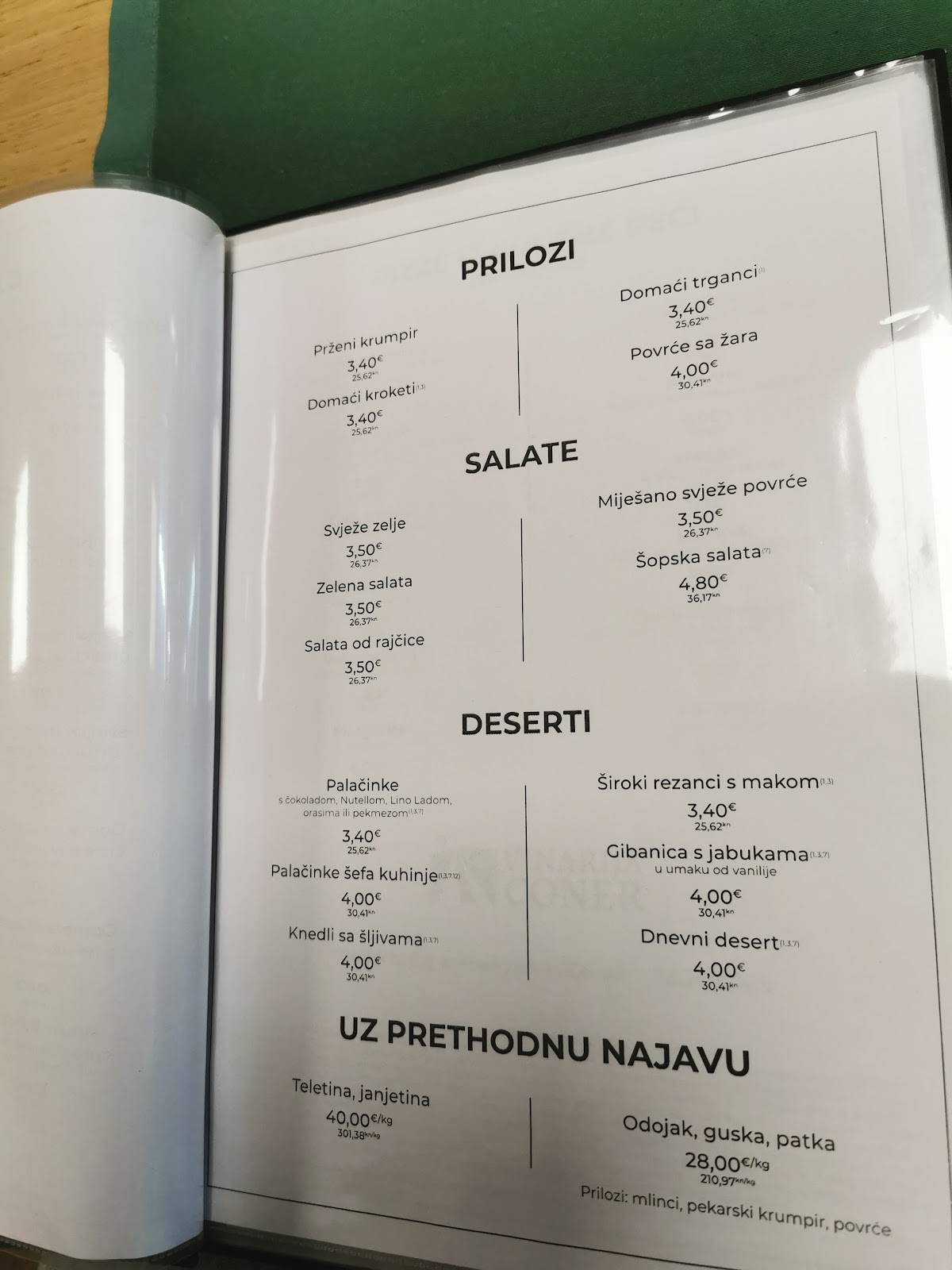 Menu at Restoran i sobe Vinarija Coner restaurant, Jabučeta