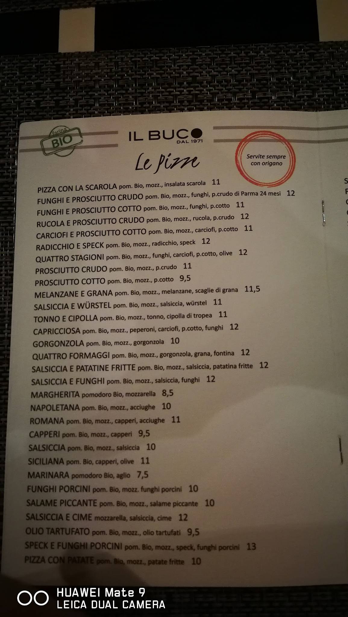 Menu da Il Buco ristorante, Riccione