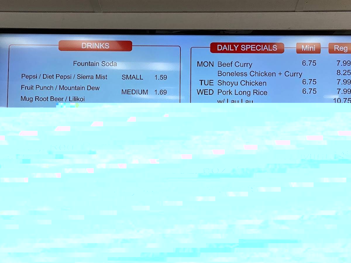 Menu at Richie's Drive Inn restaurant, Honolulu