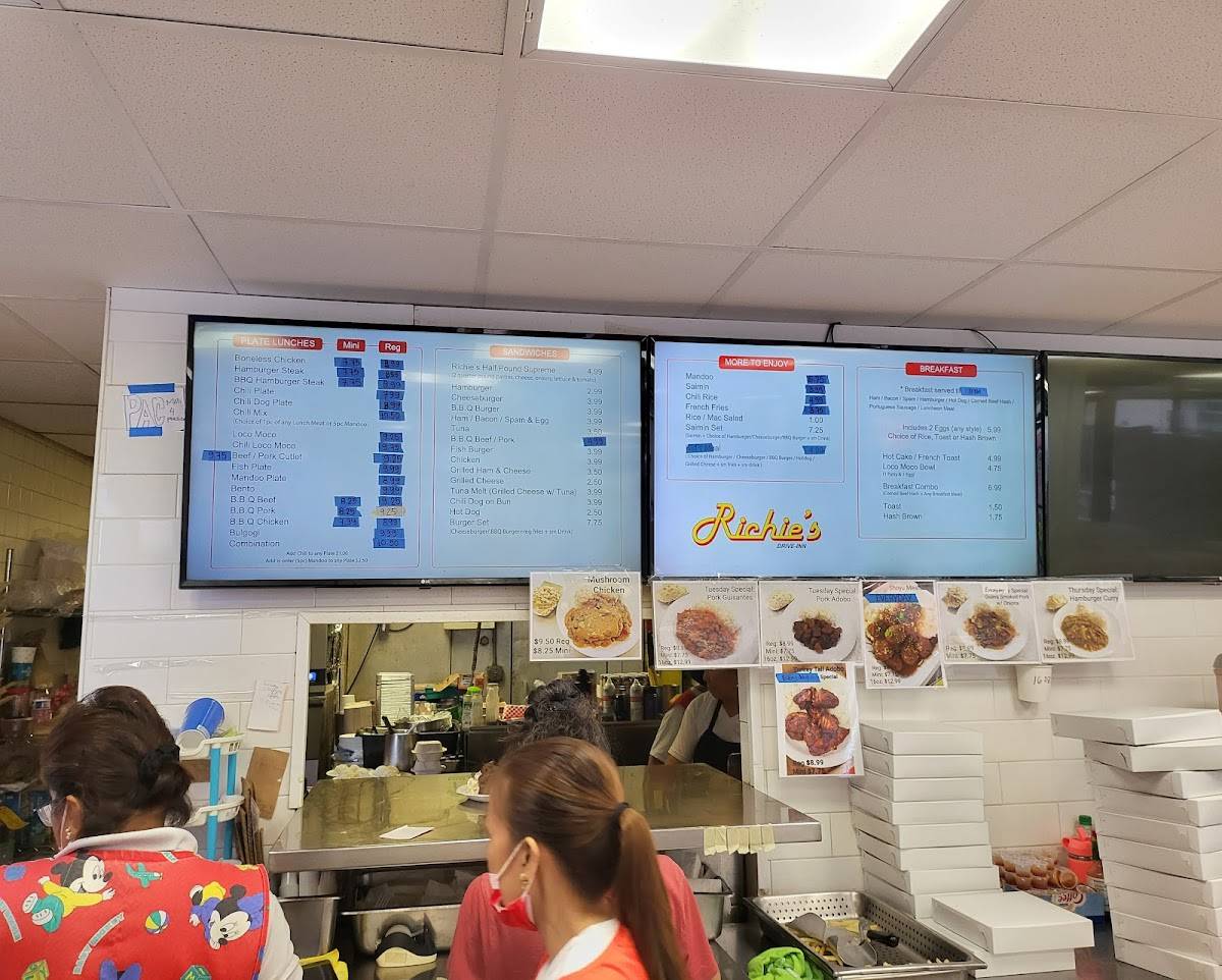 Menu at Richie's Drive Inn restaurant, Honolulu